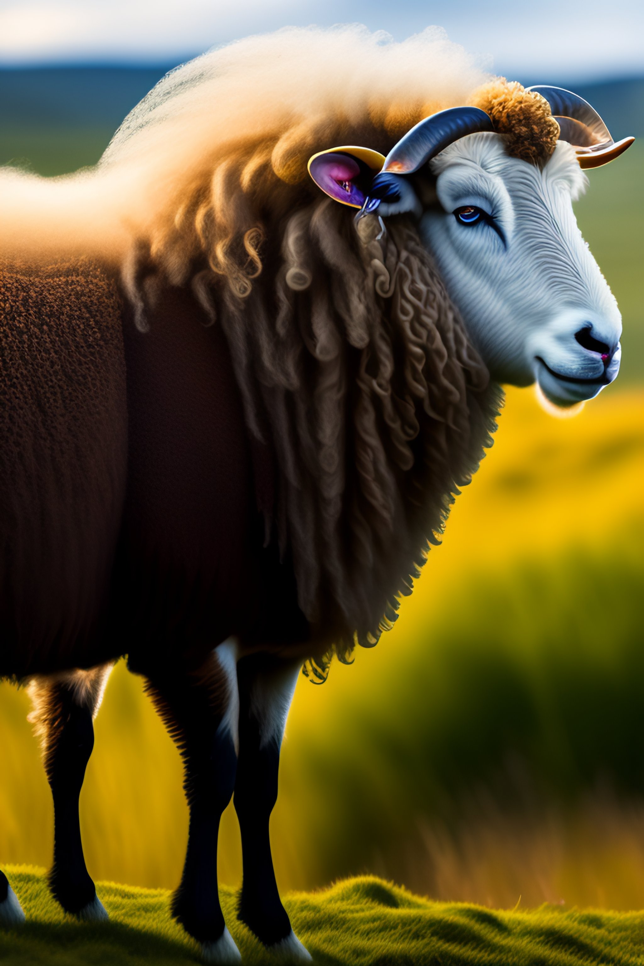 Lexica - Hairy sheep, grazing, portrait, detailed hairs