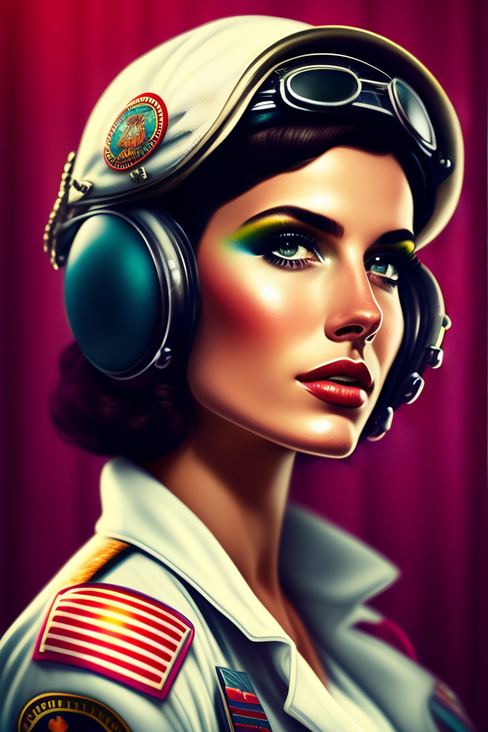 Lexica - Beautiful close up portrait, female aviator.punk chick,retro style