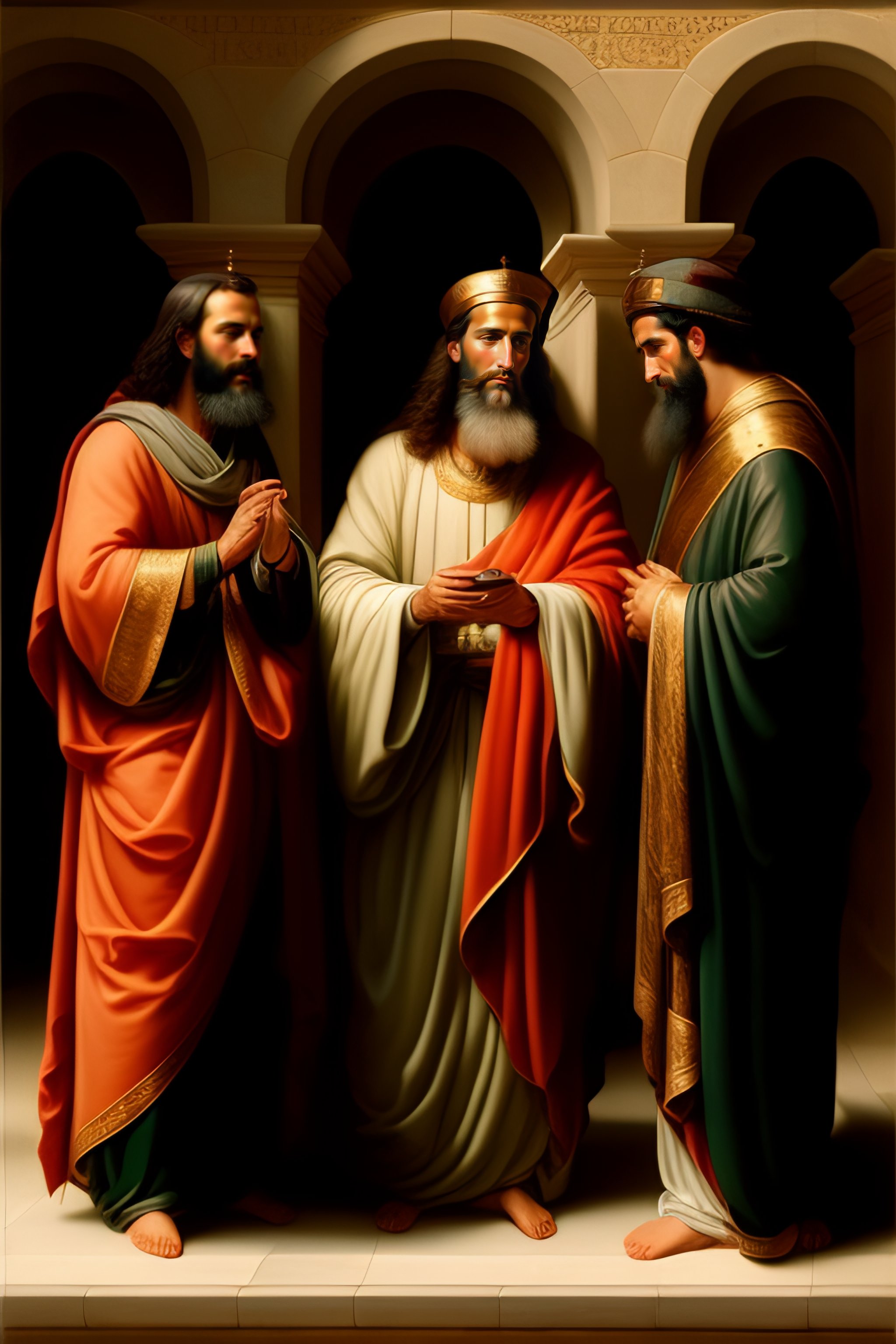 Lexica - Three wise men worshiping Jesus in Betlem