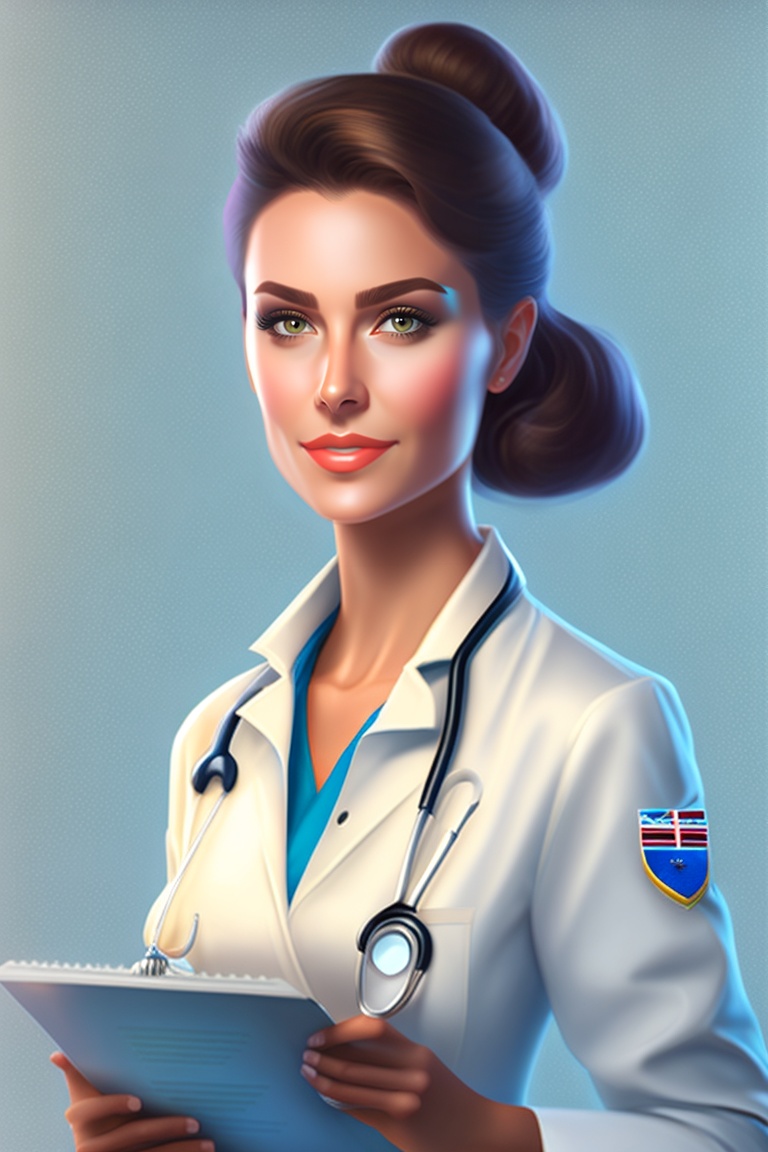 Lexica - Female doctor with small lips, confident, serious, carrying a ...