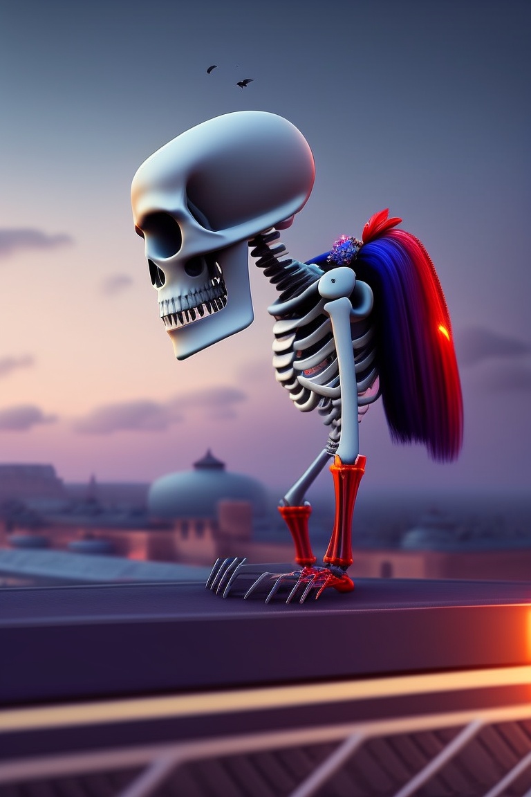 Lexica - A sad expression skeleton spending time on the rooftop ...