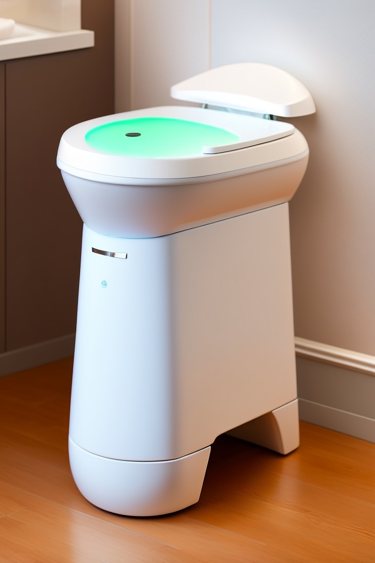 Lexica - An elegant futuristic toilet stool with sleek lines, glowing ...
