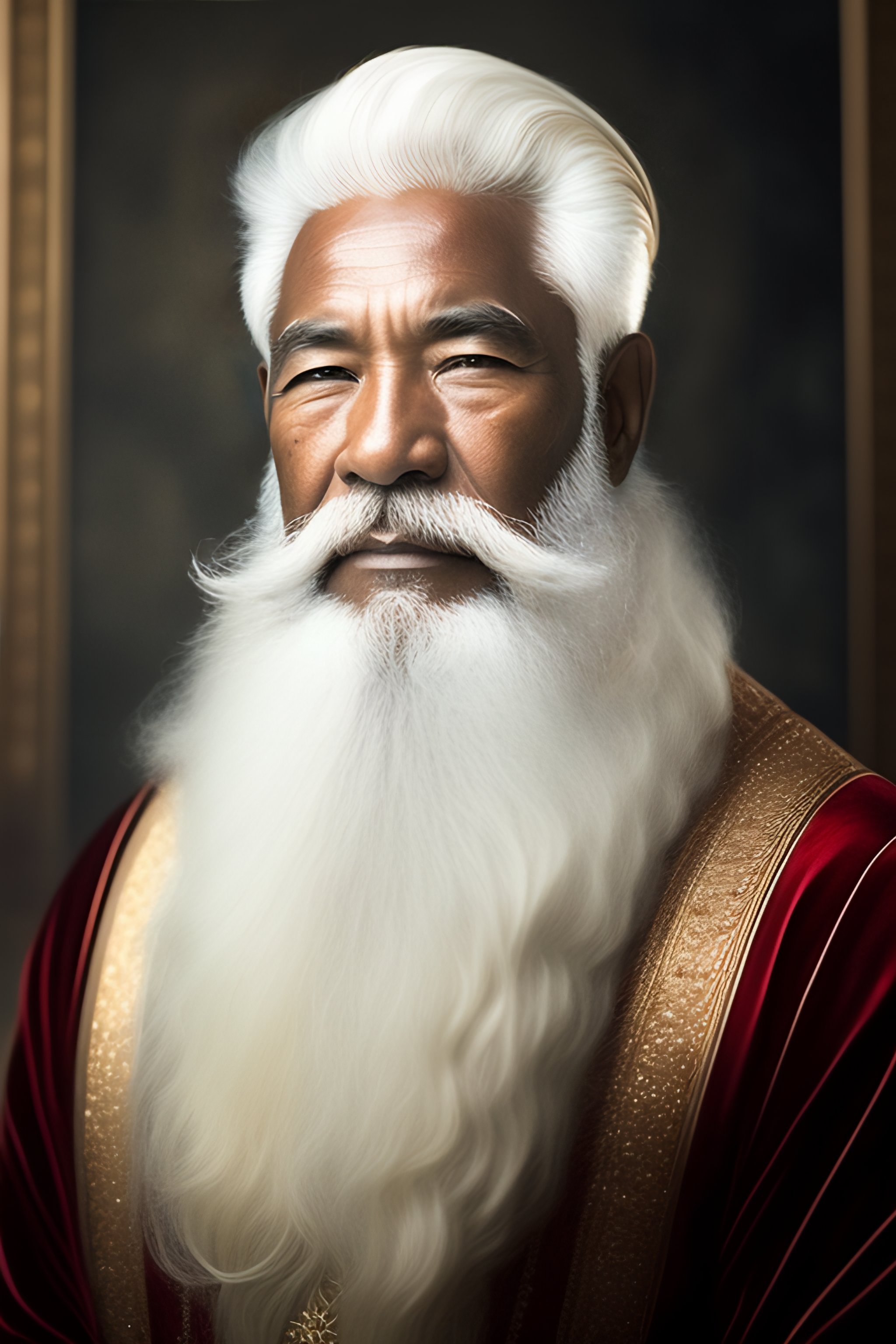 Lexica - Man, bronze skin, white hair, portrait, wearing many diadems ...