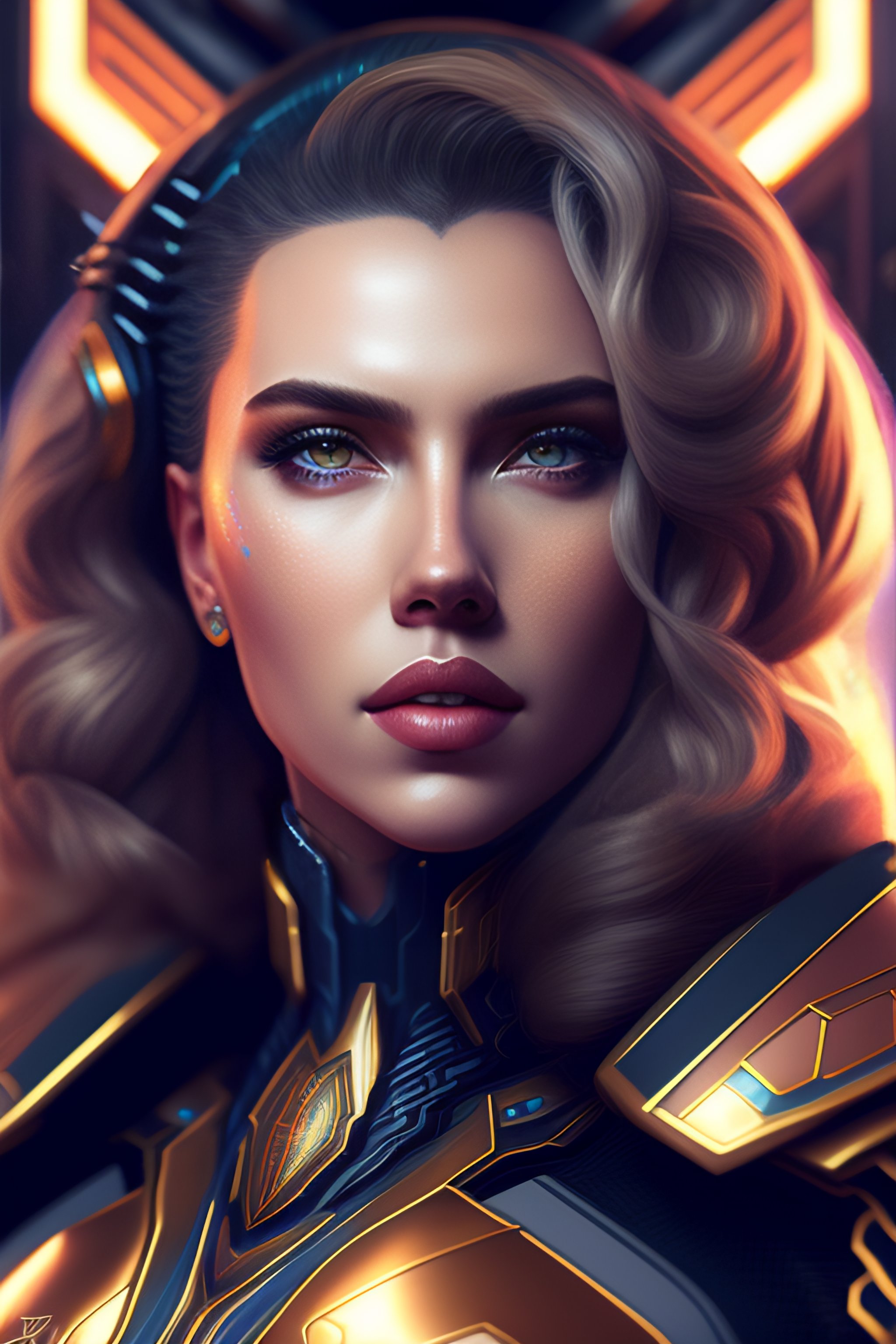 Lexica - Symmetry!! portrait of cyberpunk Scarlett Johansson empress ...