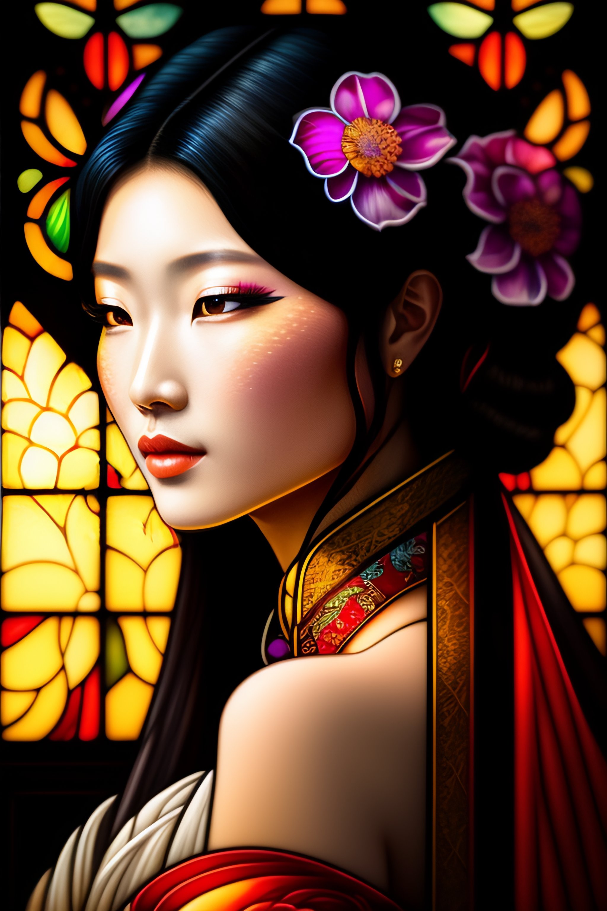 Lexica - An astonishingly detailed stained glass window of a beautiful ...