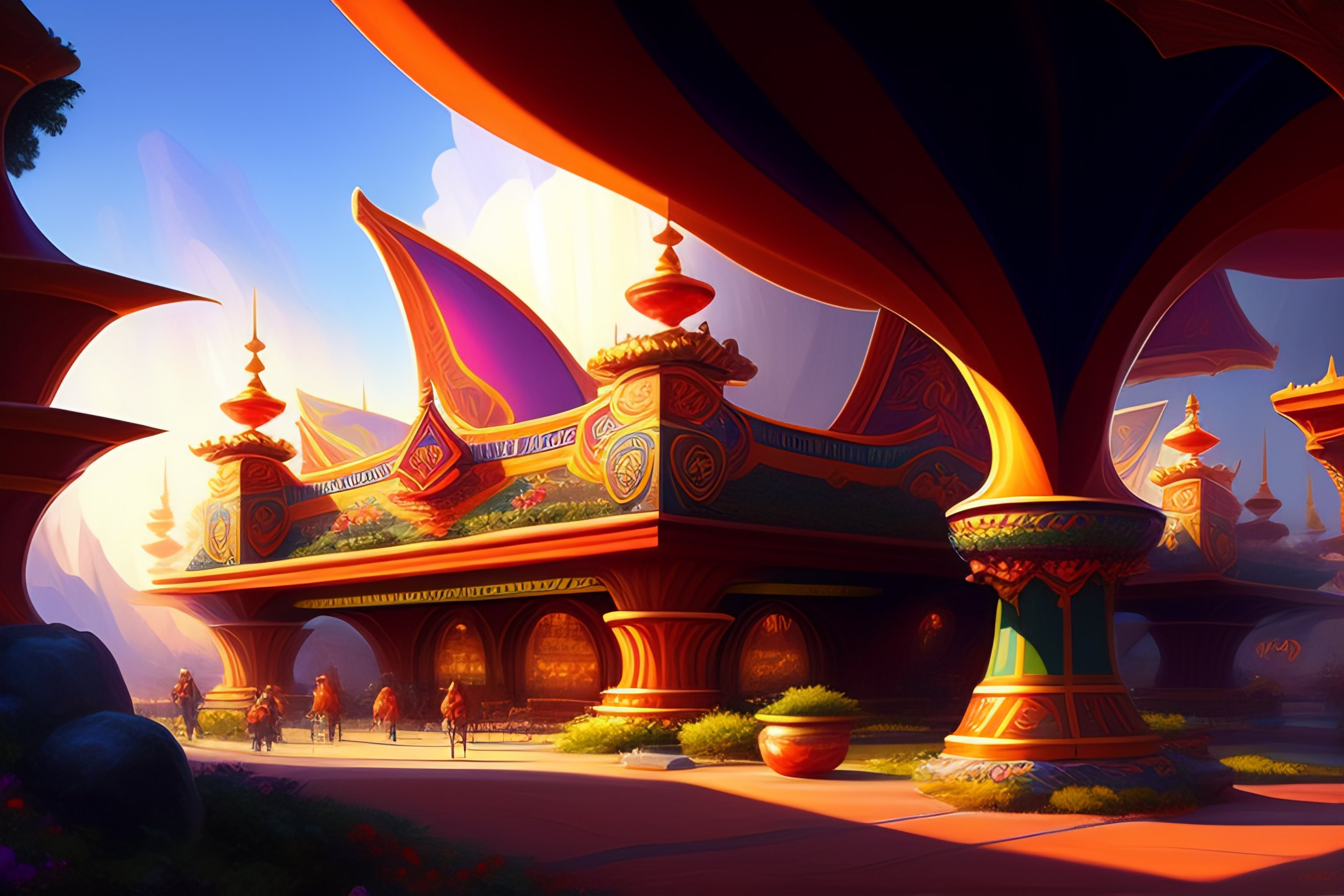 Lexica - Applebees megastructure, god rays, wide angle, fantasy art ...