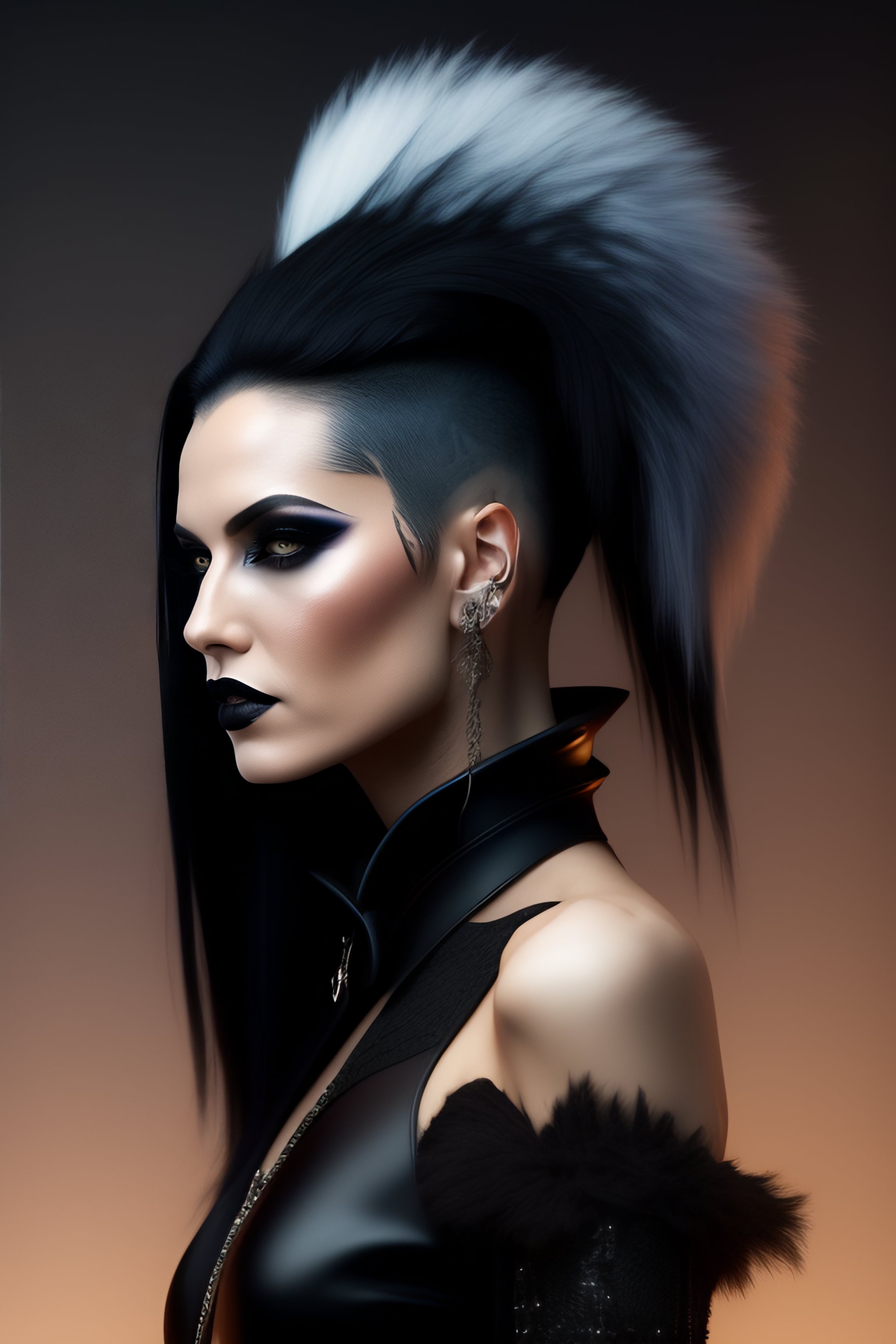 Lexica - Pale woman goth vampire in black outfit hair Mohican