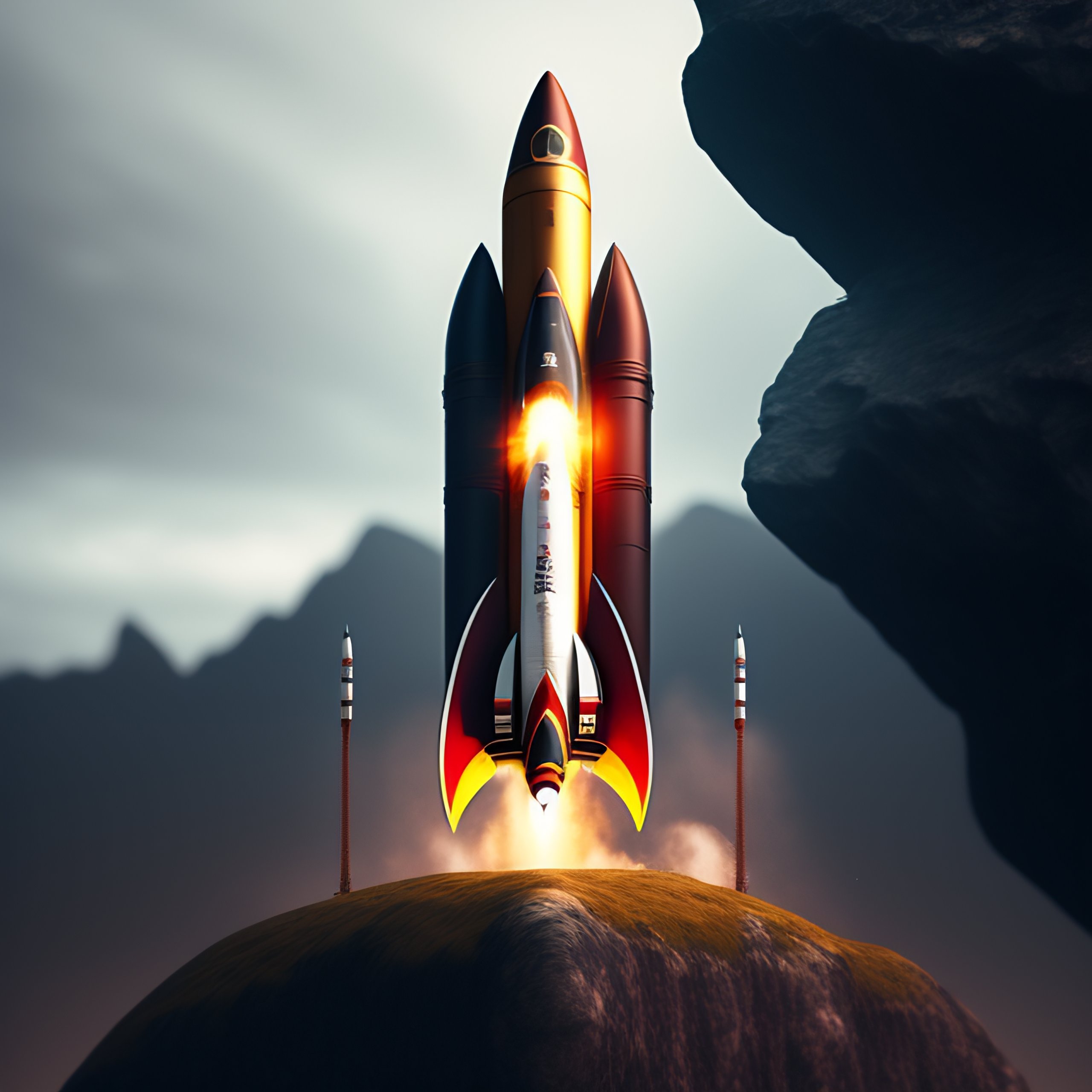 Lexica - App icon of a rocket in a cave