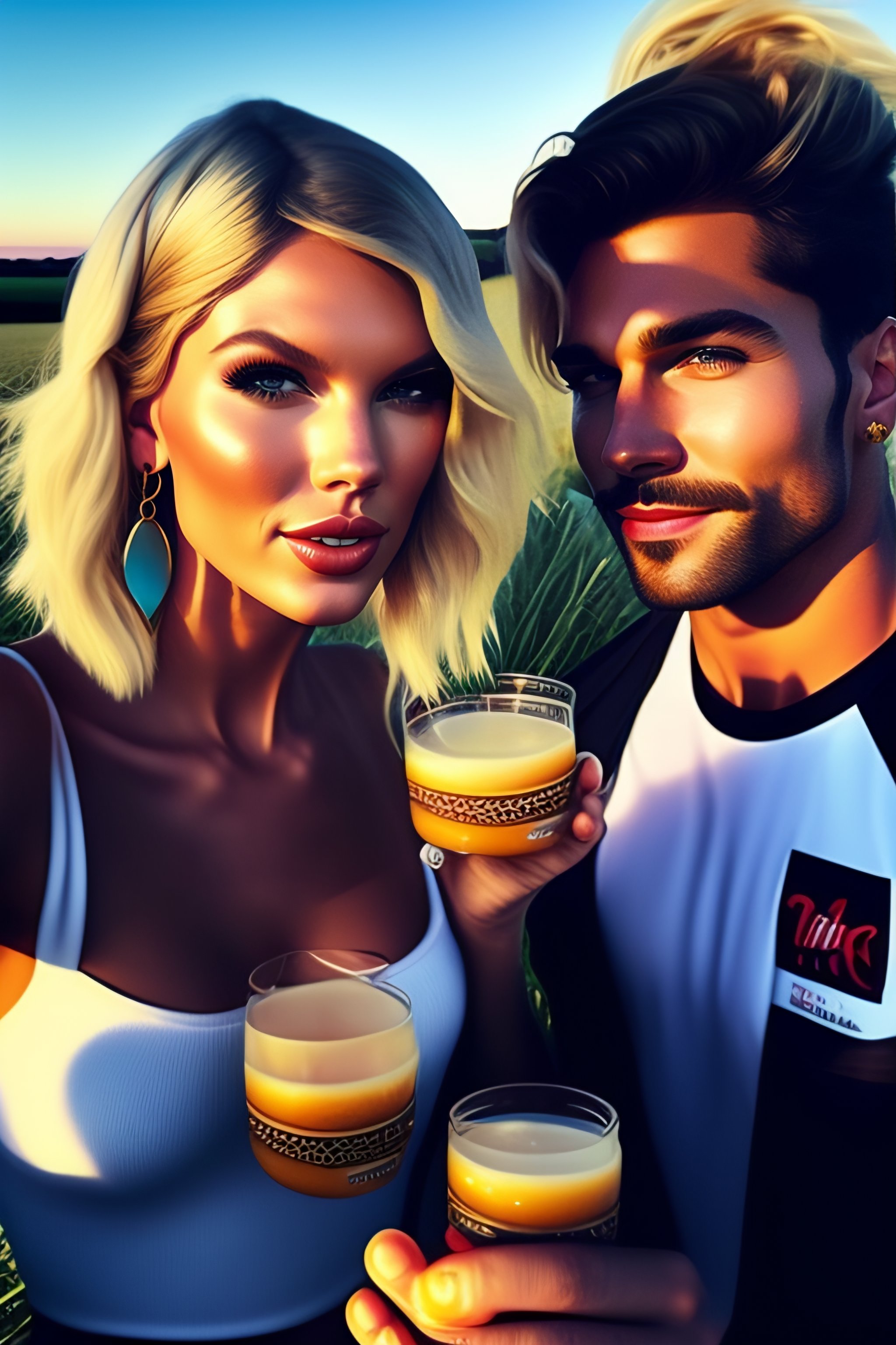 Lexica - Taylor swift eating pomello with halsey in country road