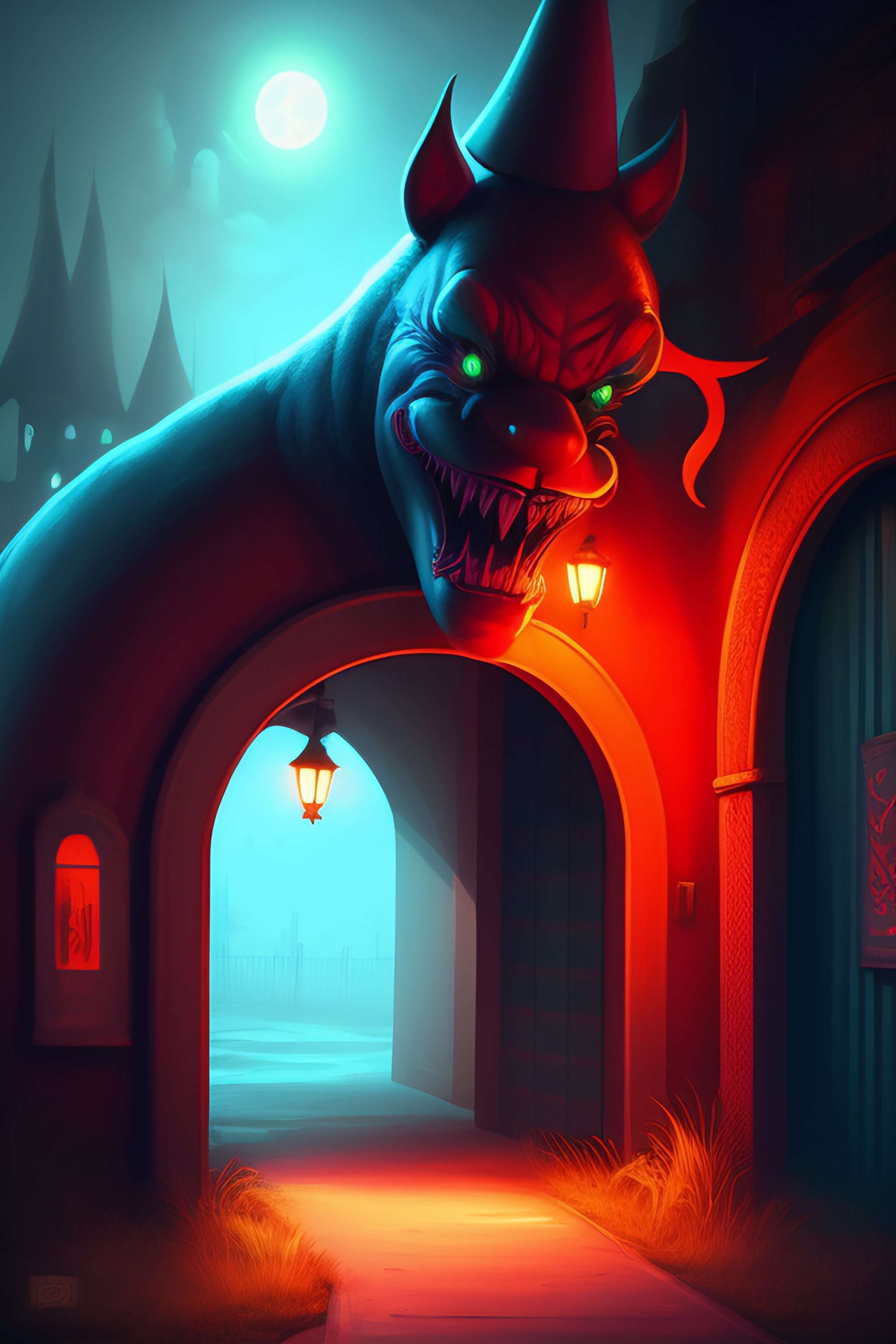 Lexica - Painting of an empty entry of an amusement park clown monster ...