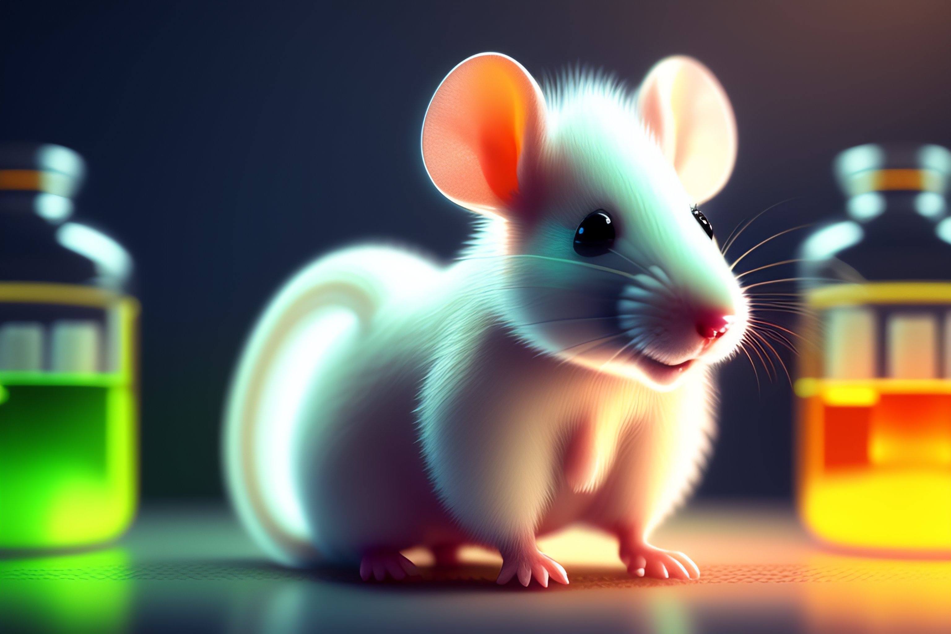 Lexica - A 3d render of a cute fuzzy pet rat dressed in a white lab ...