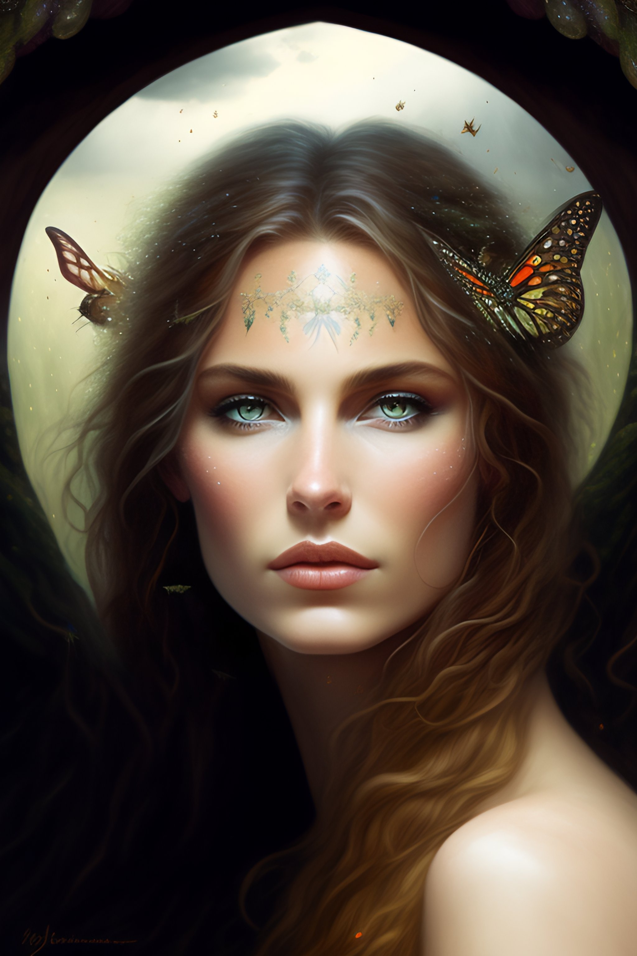 Lexica - Faerie with insects on her face inside a cave with storm ...