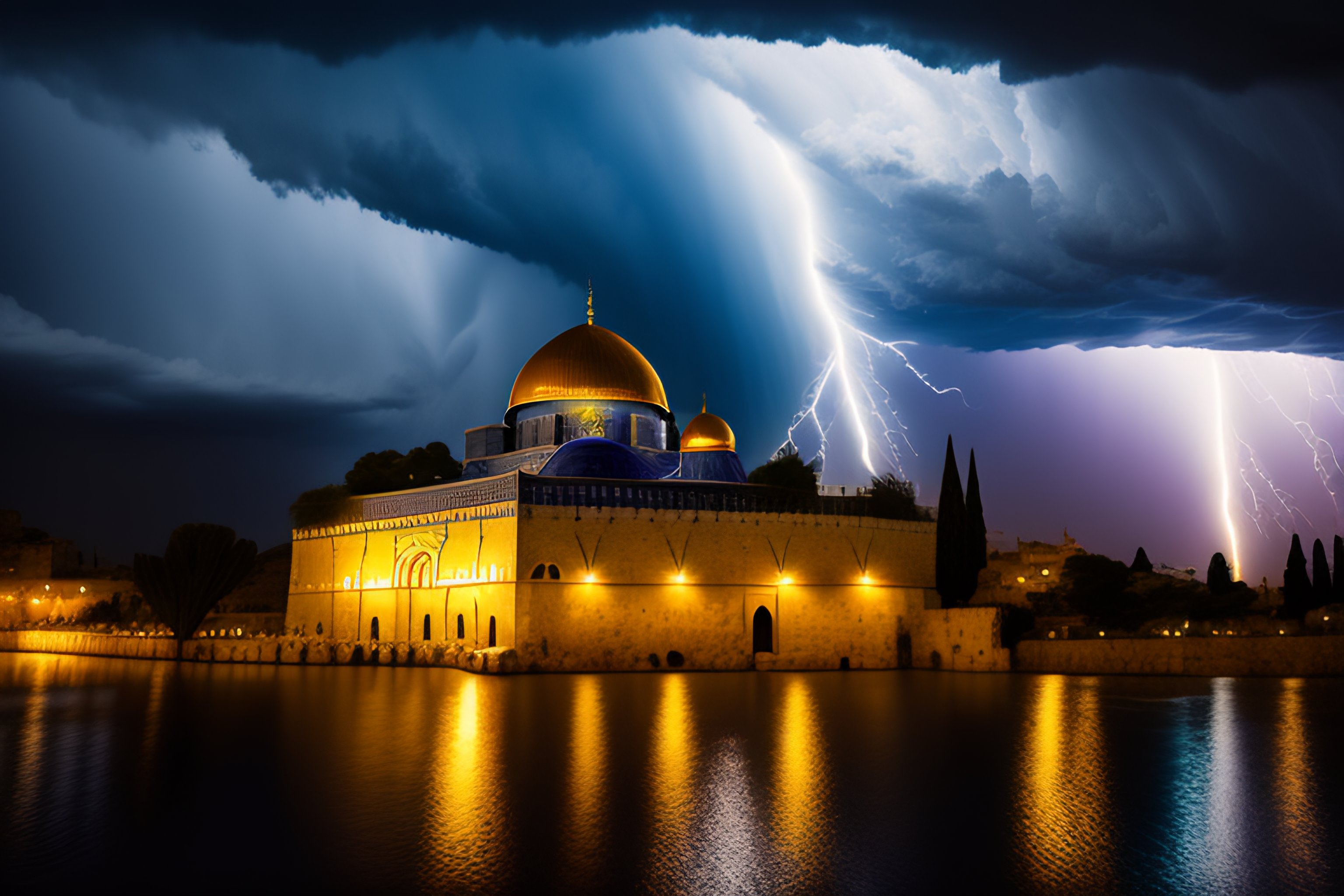 Lexica - Old city of Jerusalem dramatic storm lightning surreal