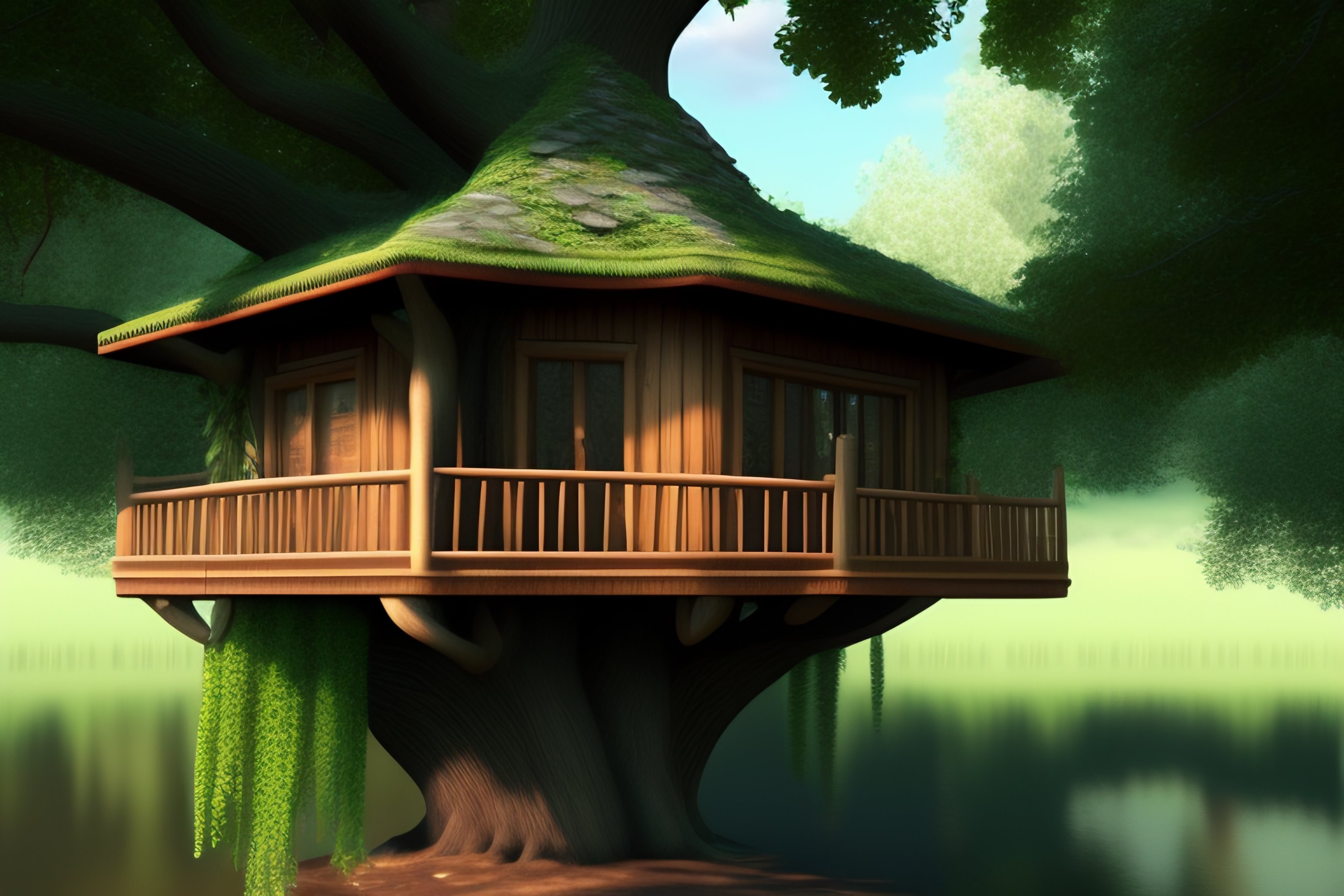 Lexica - Realistic tree house with birds
