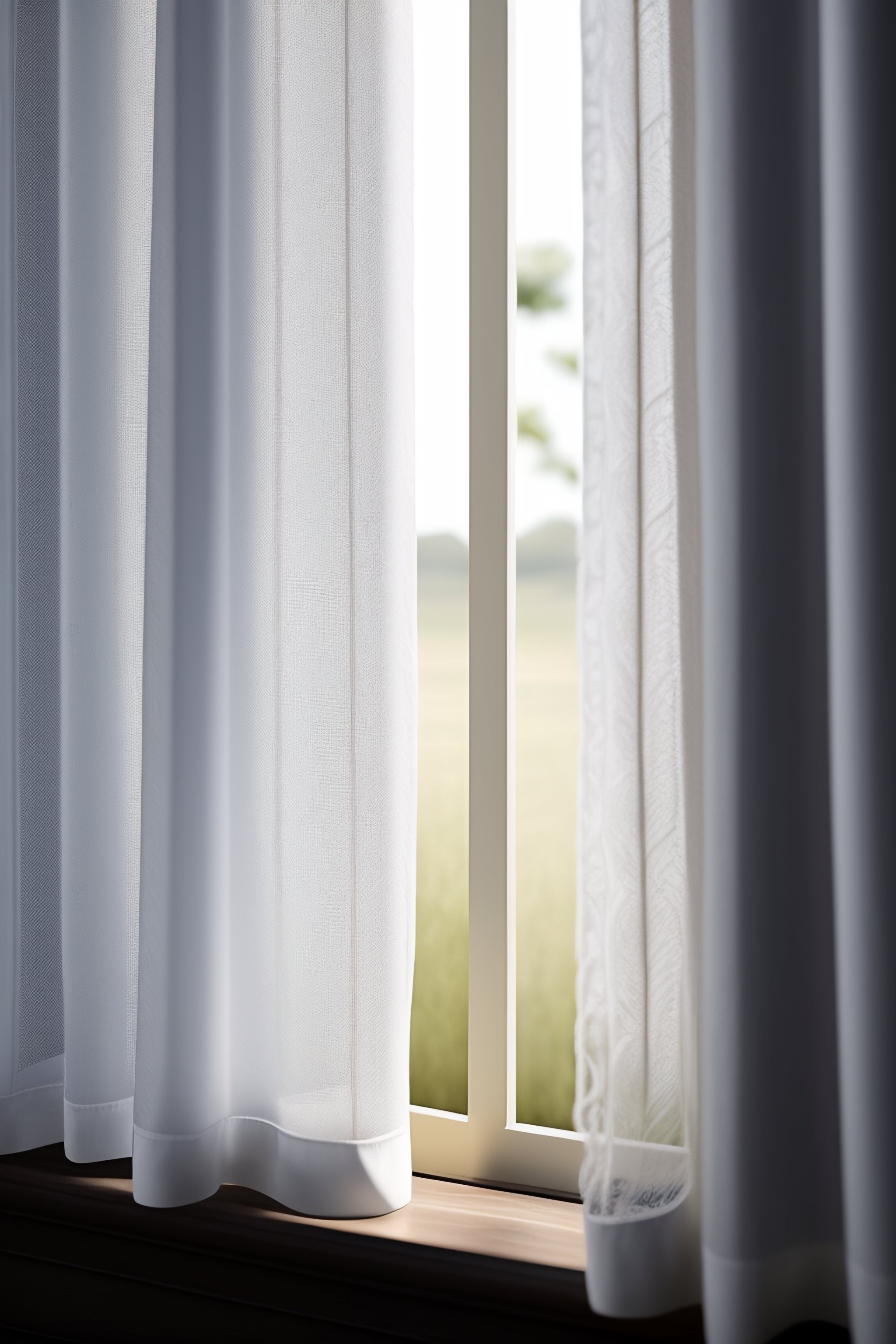 Lexica - Landscape photograph of linen white curtains swaying in the ...