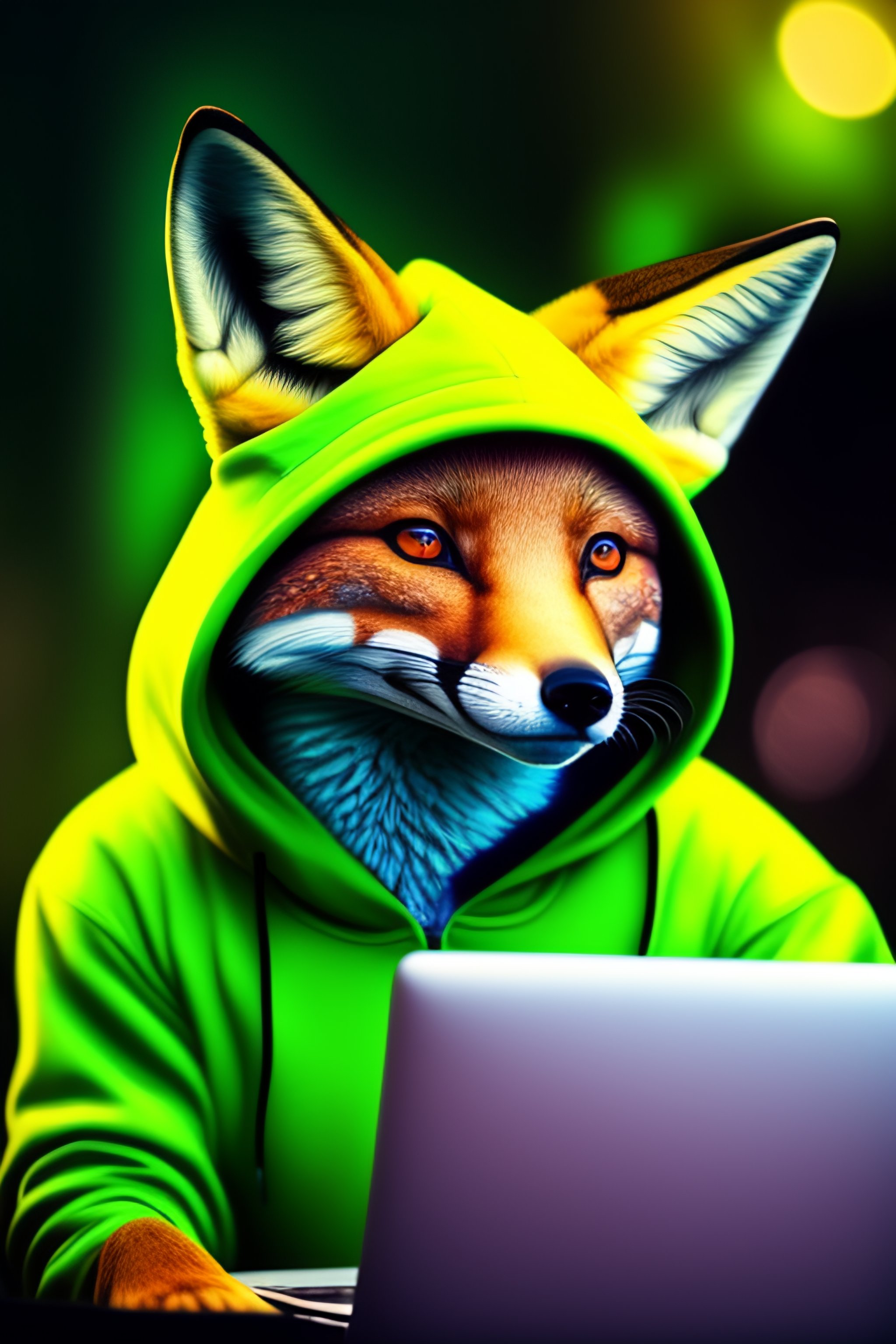 Lexica - Picture of an anthropomorphic fox in a hoodie, at a computer ...