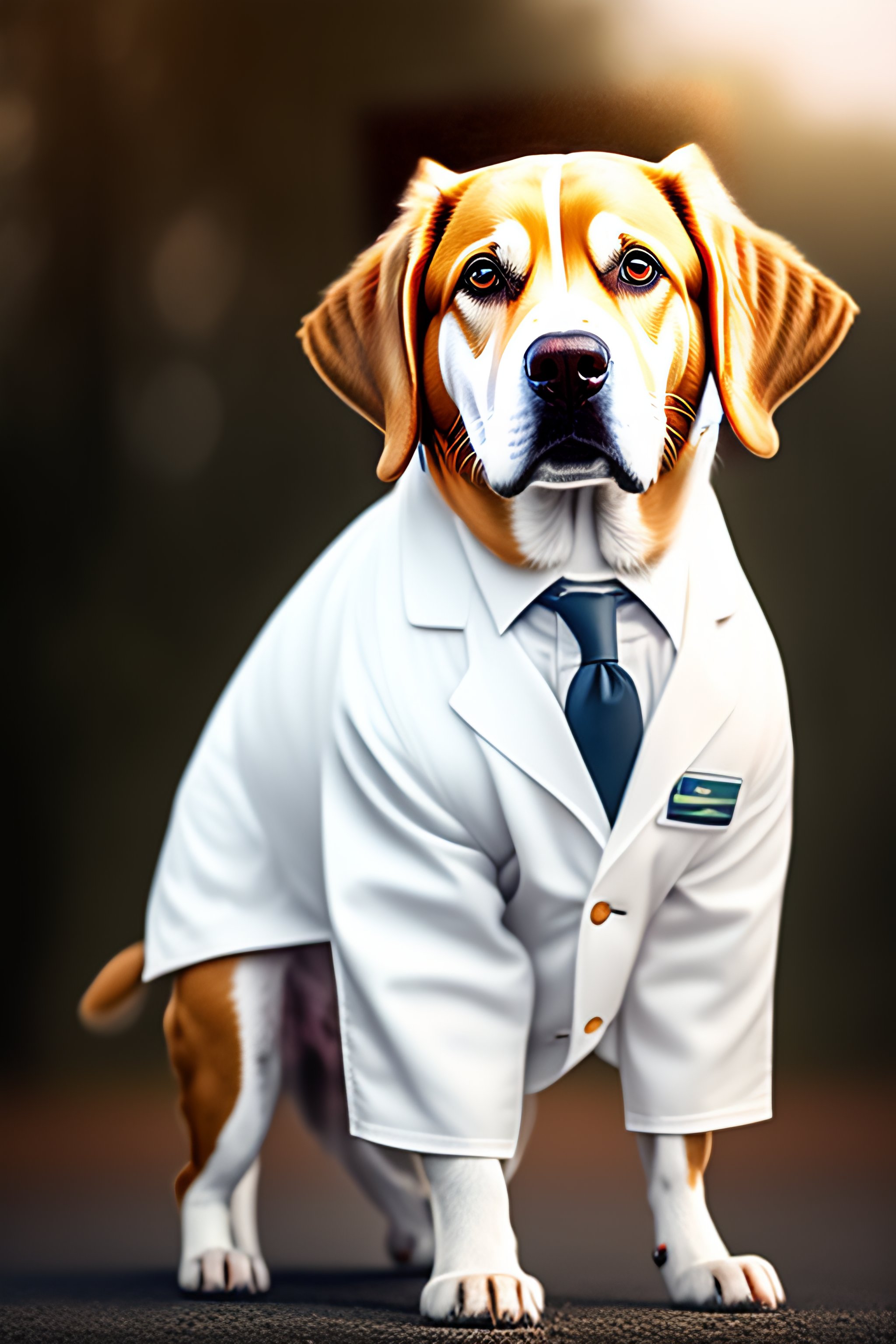Lexica - An anthropomorphic dog in a white lab coat suit