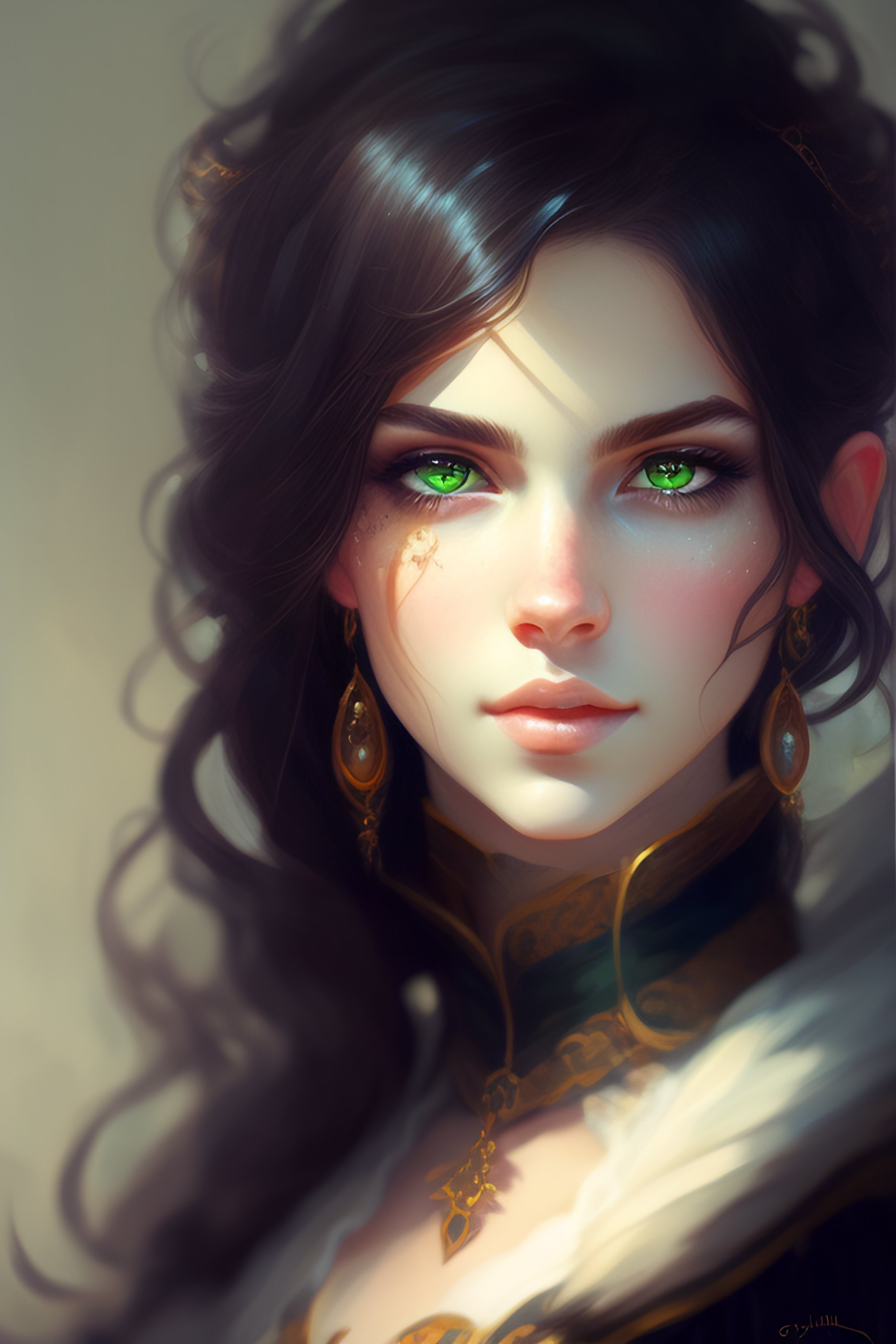 Lexica - A detailed portrait of a cute goth brunette girl with green ...