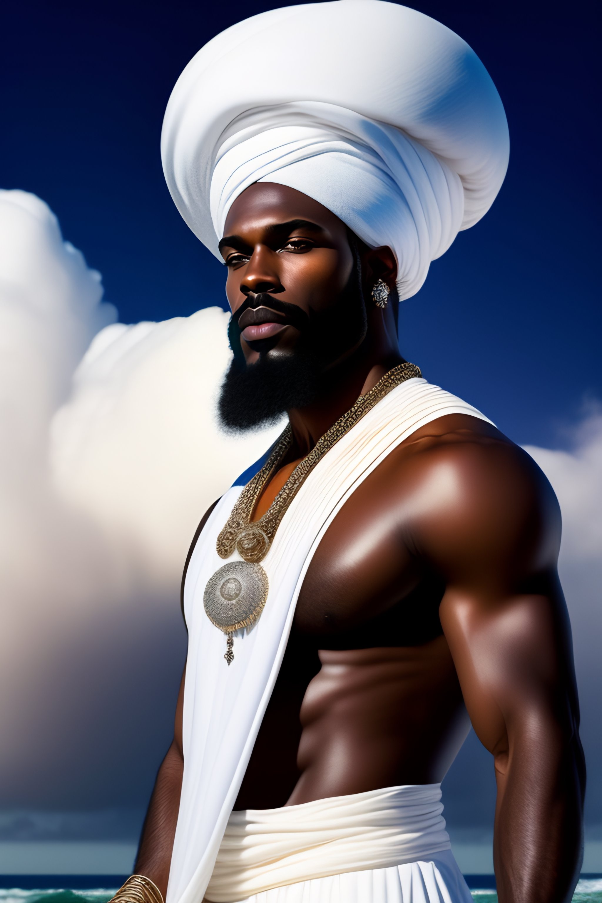 Lexica - Beautiful black man with white beard wearing white turban on ...