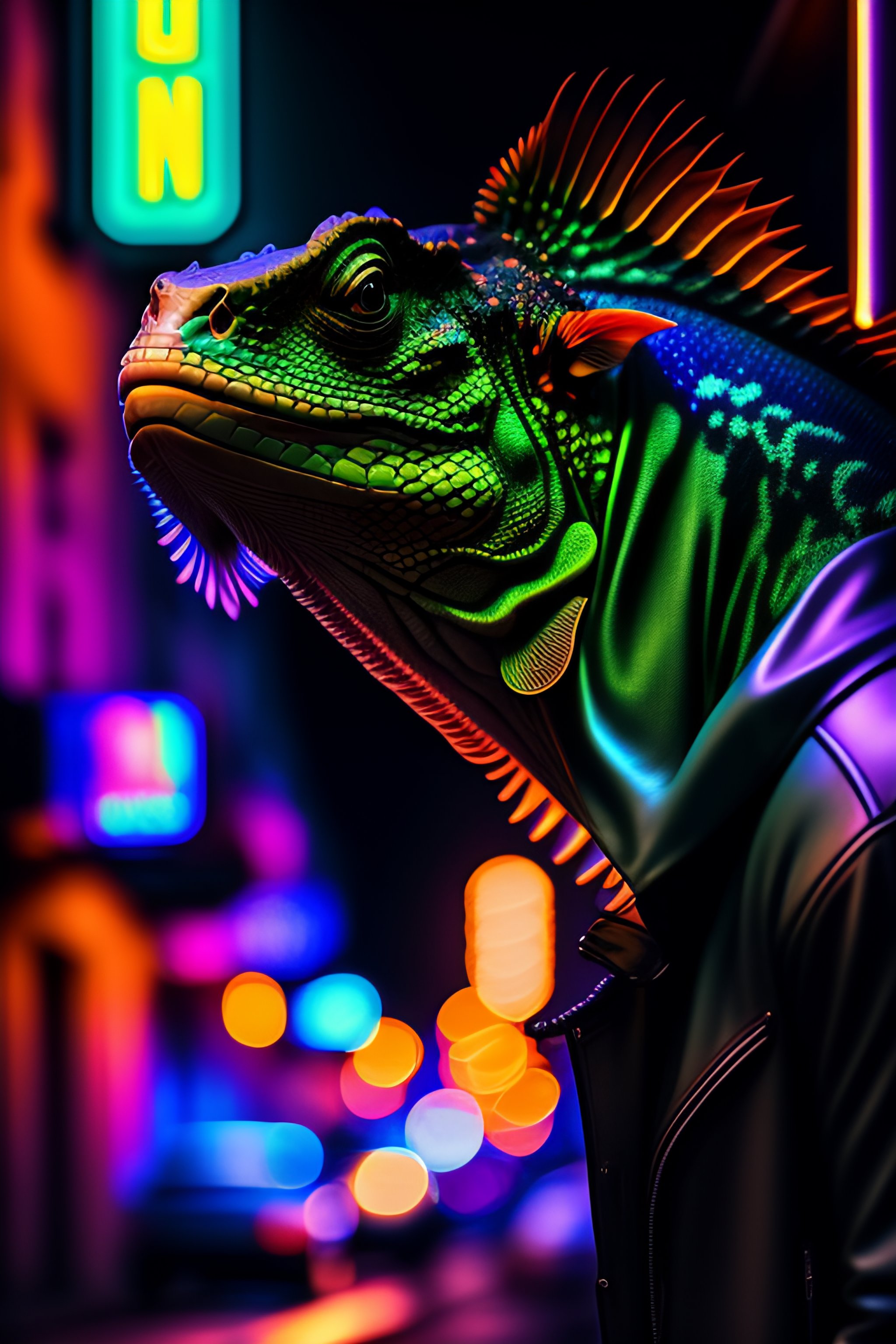 Lexica - Manly human iguana hybrid stroking chin in an attractive ...