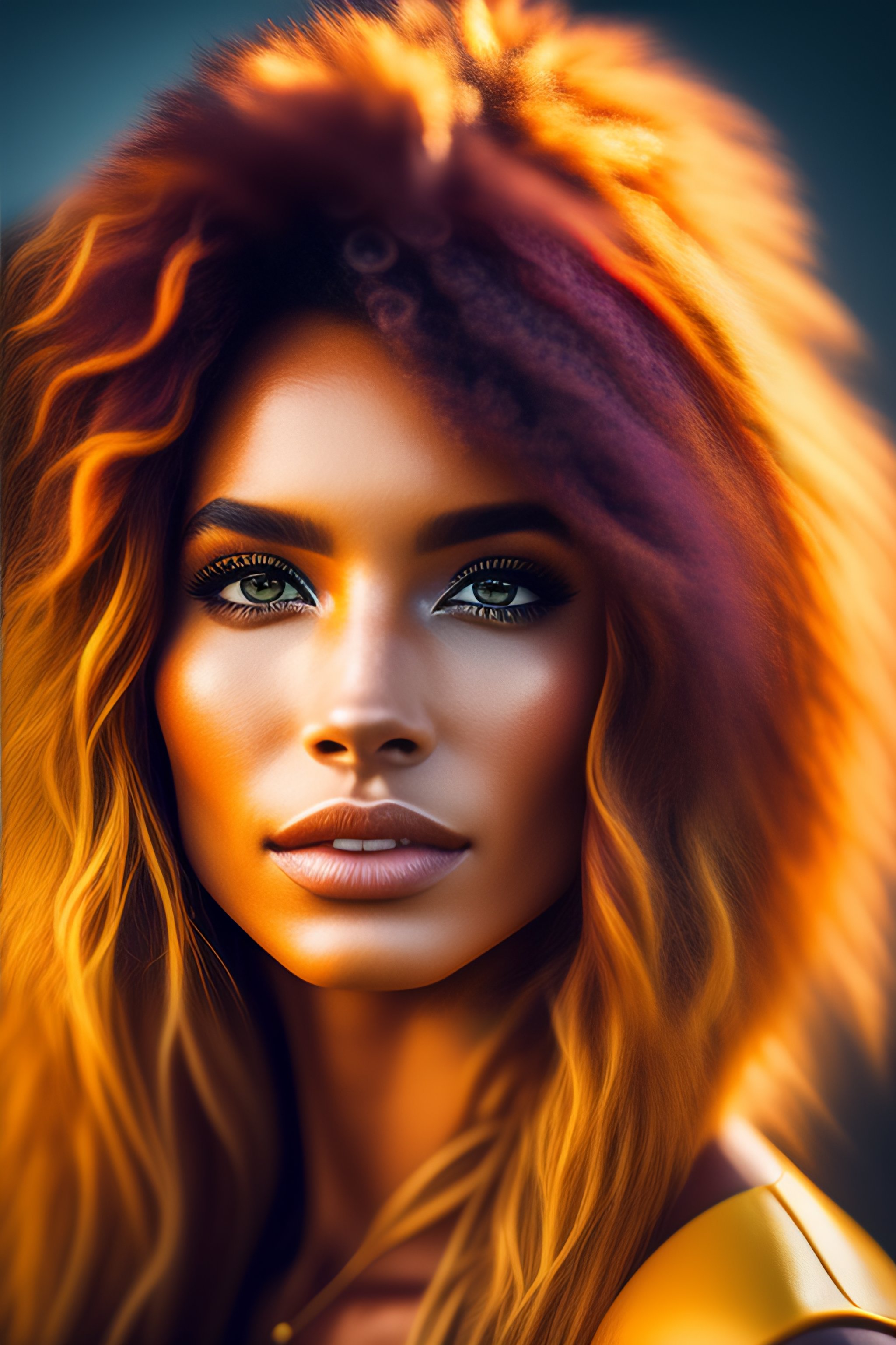 Lexica - Close up color splash photo of a human and lion mix face, soft ...