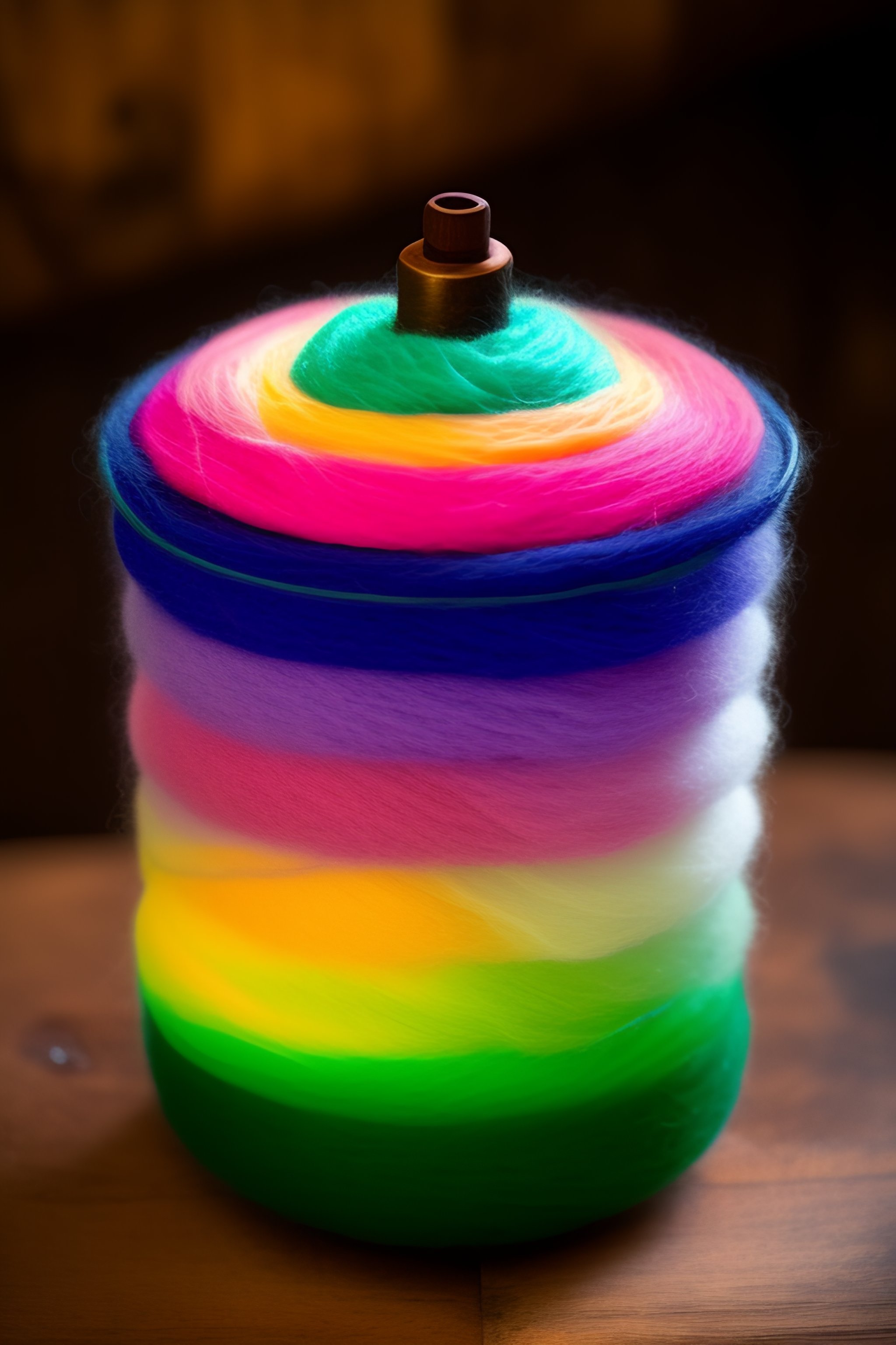 Lexica - Spindle with wool of different colors coming out of a steel ...