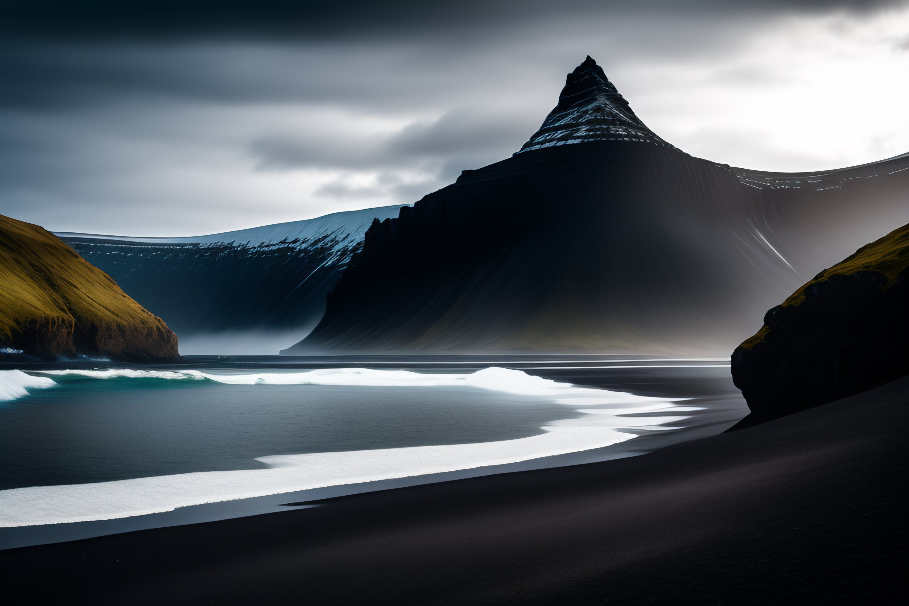 Lexica - Dark black and white grey looking up at mountain cinematic ...