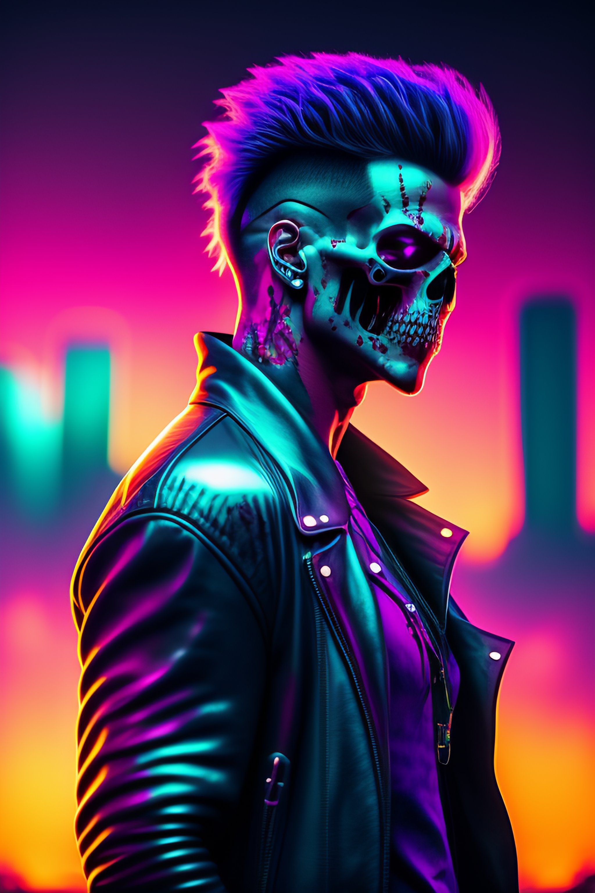 Lexica - Synthwave zombie with skulls background, sharp focus,