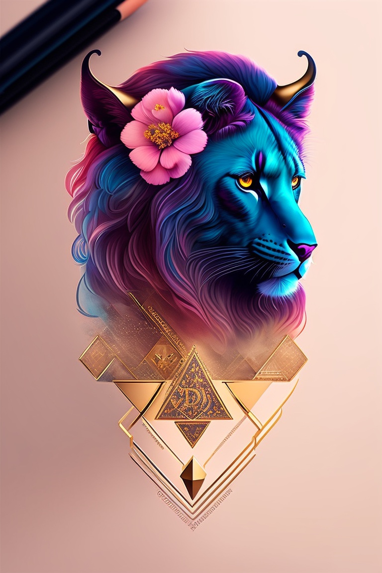 Lexica - Tatto with zodiac sign leo, sketch, triangle, flowers