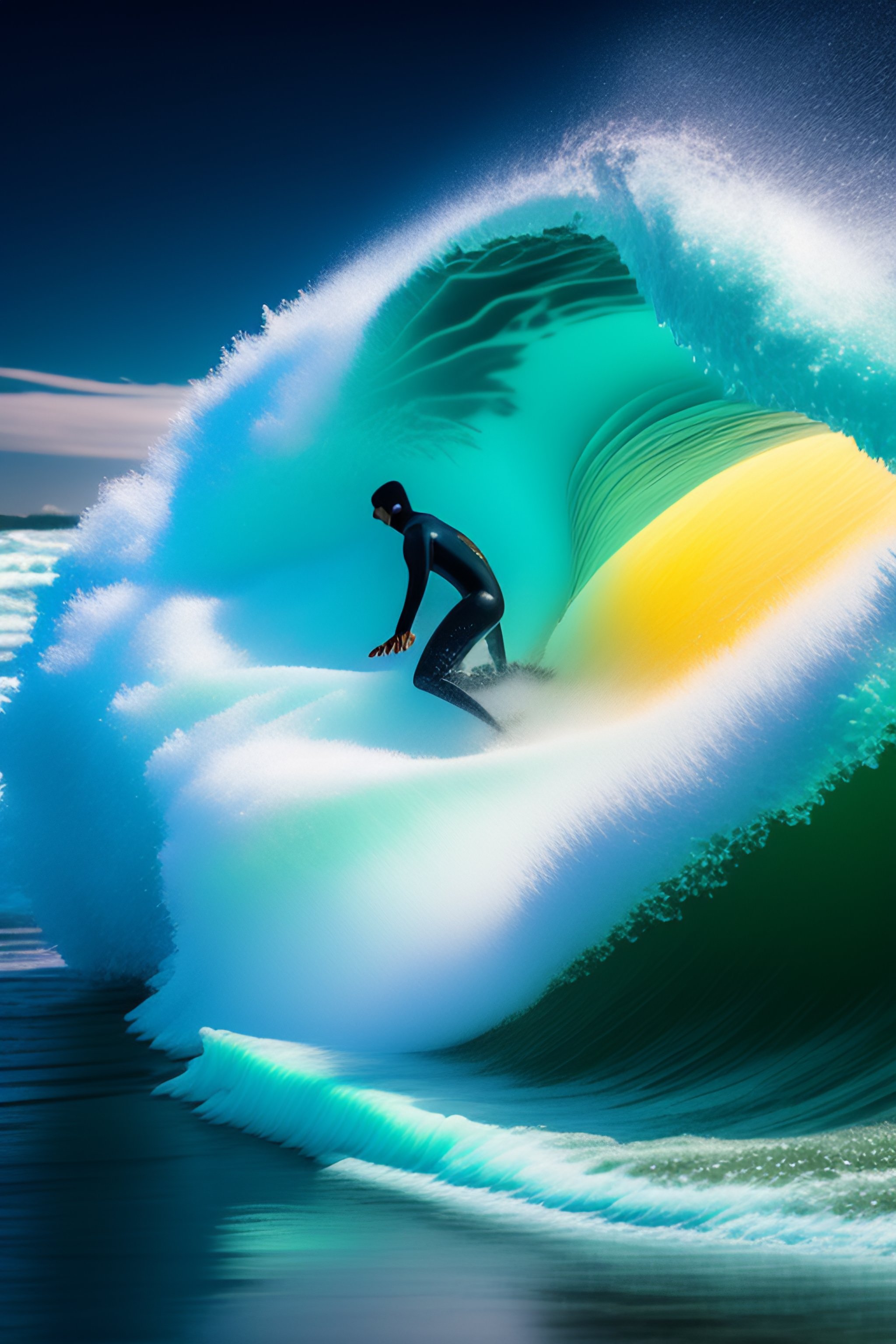 Lexica - Two tall surfers inspecting waves that have frozen, not ...