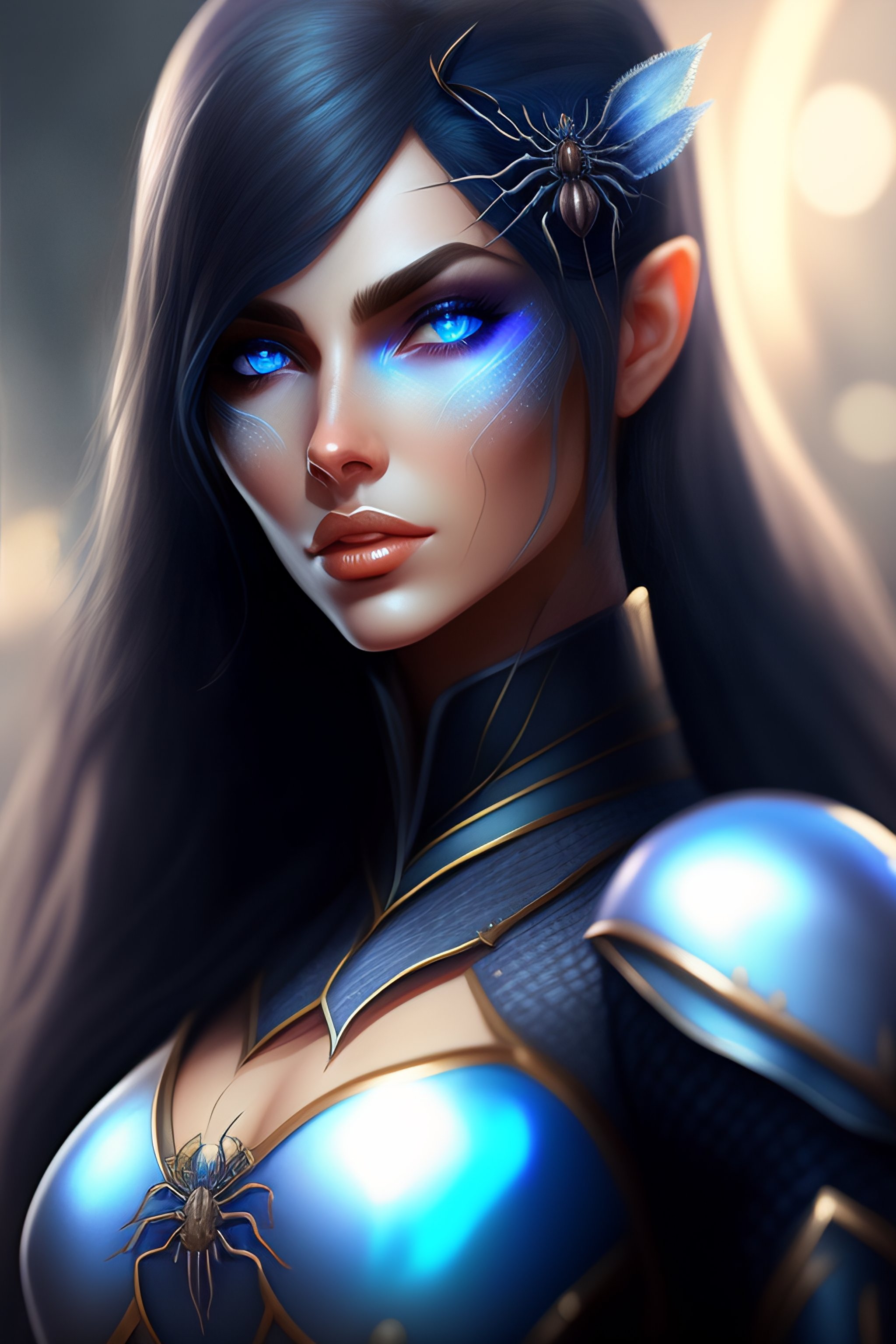 Lexica - A dark elf girl with pale blue eyes holding a spider, rule of ...