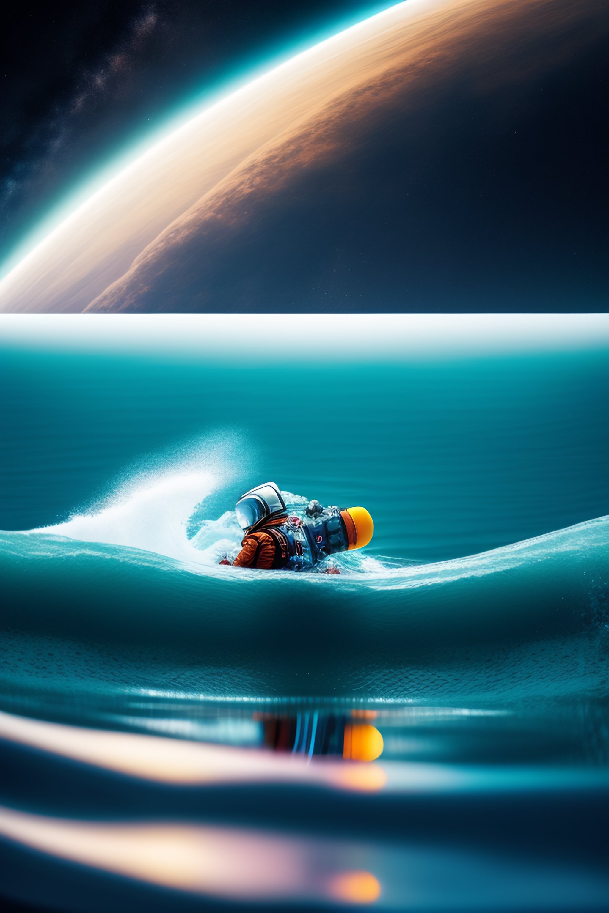 Lexica - An astronaut swiming in a lake in space