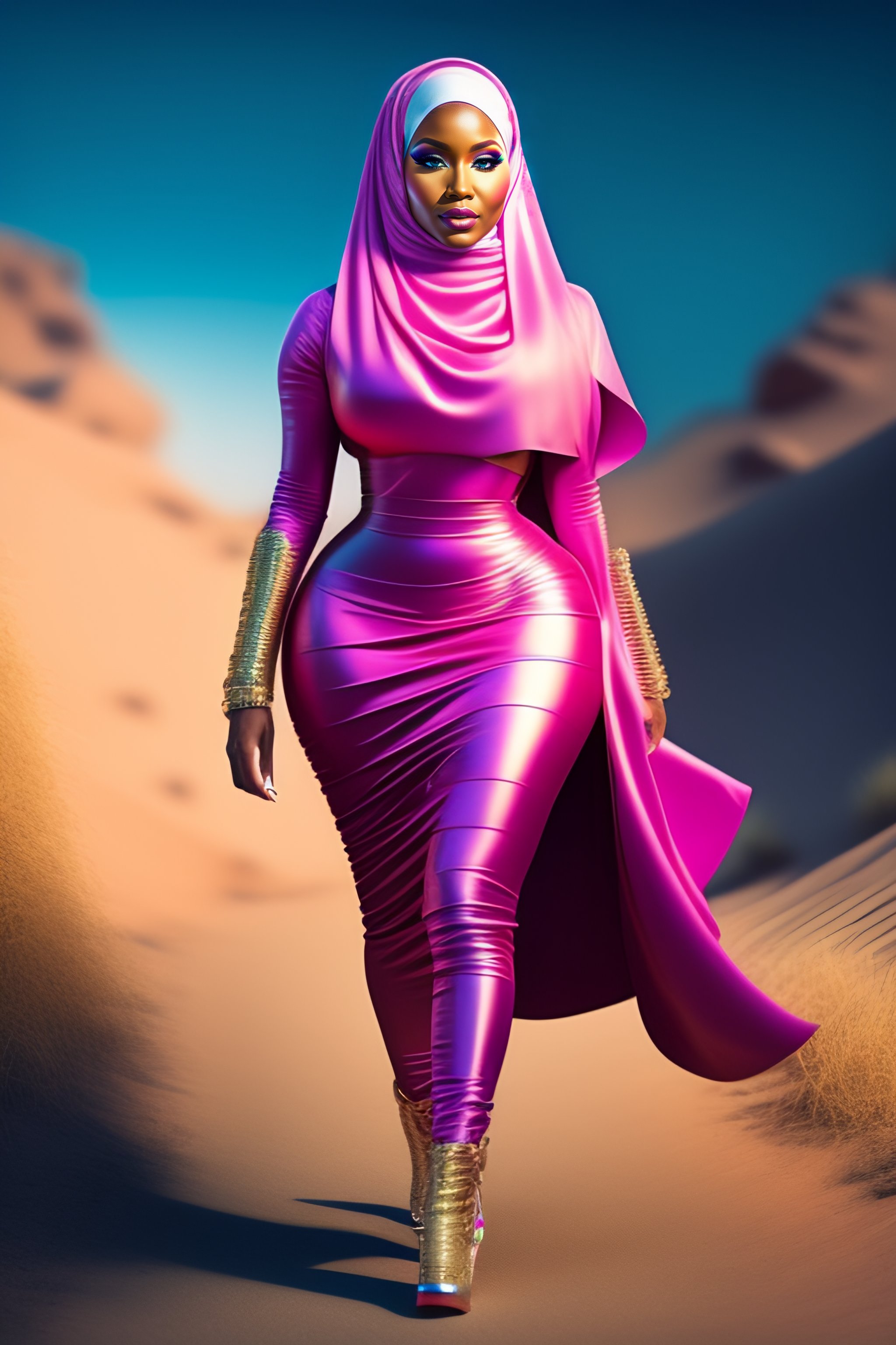 Lexica - A still nicki minaj realistic render full body, she is walking ...