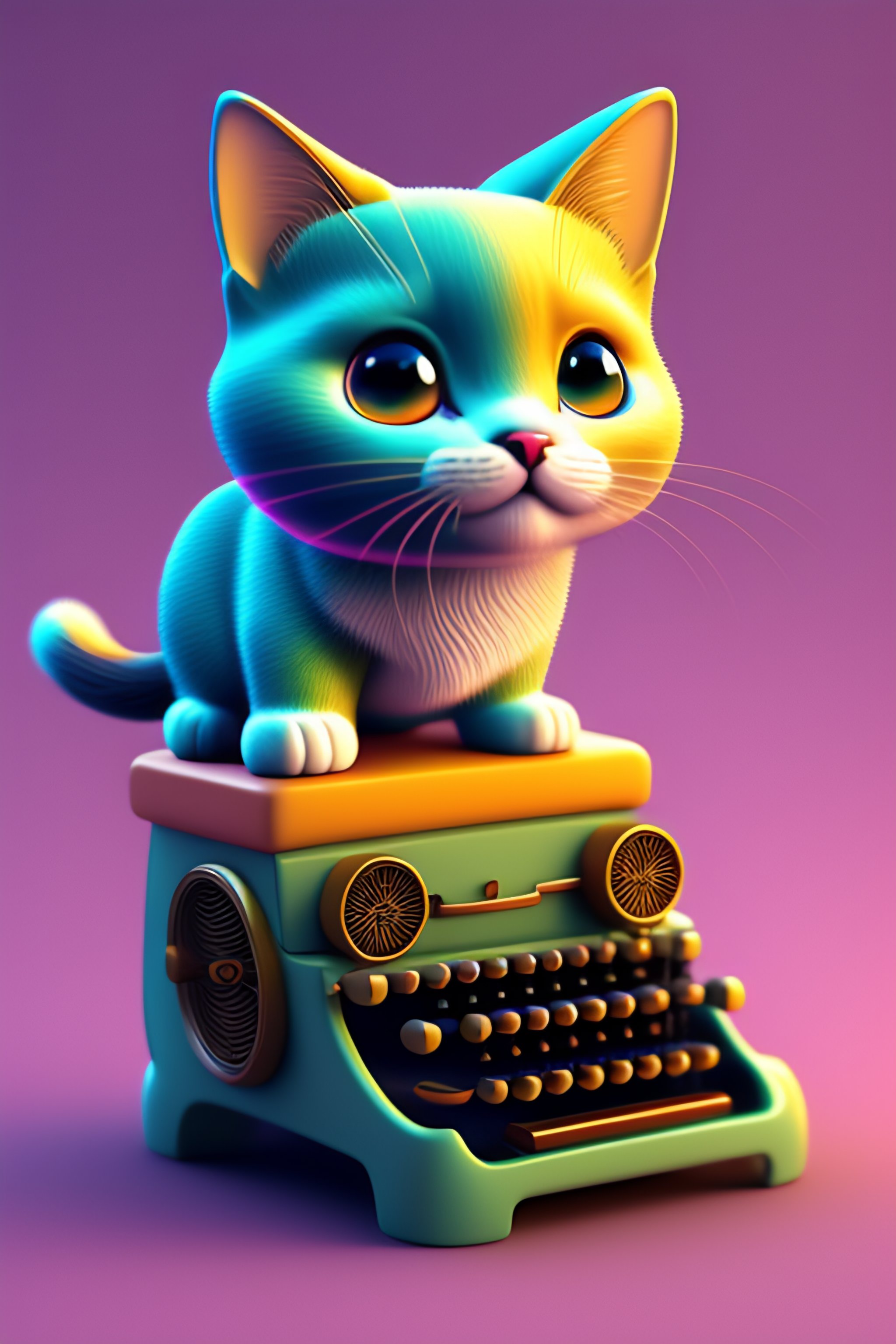 Lexica - Tiny cute cat using a typewriter toy, standing character, soft ...