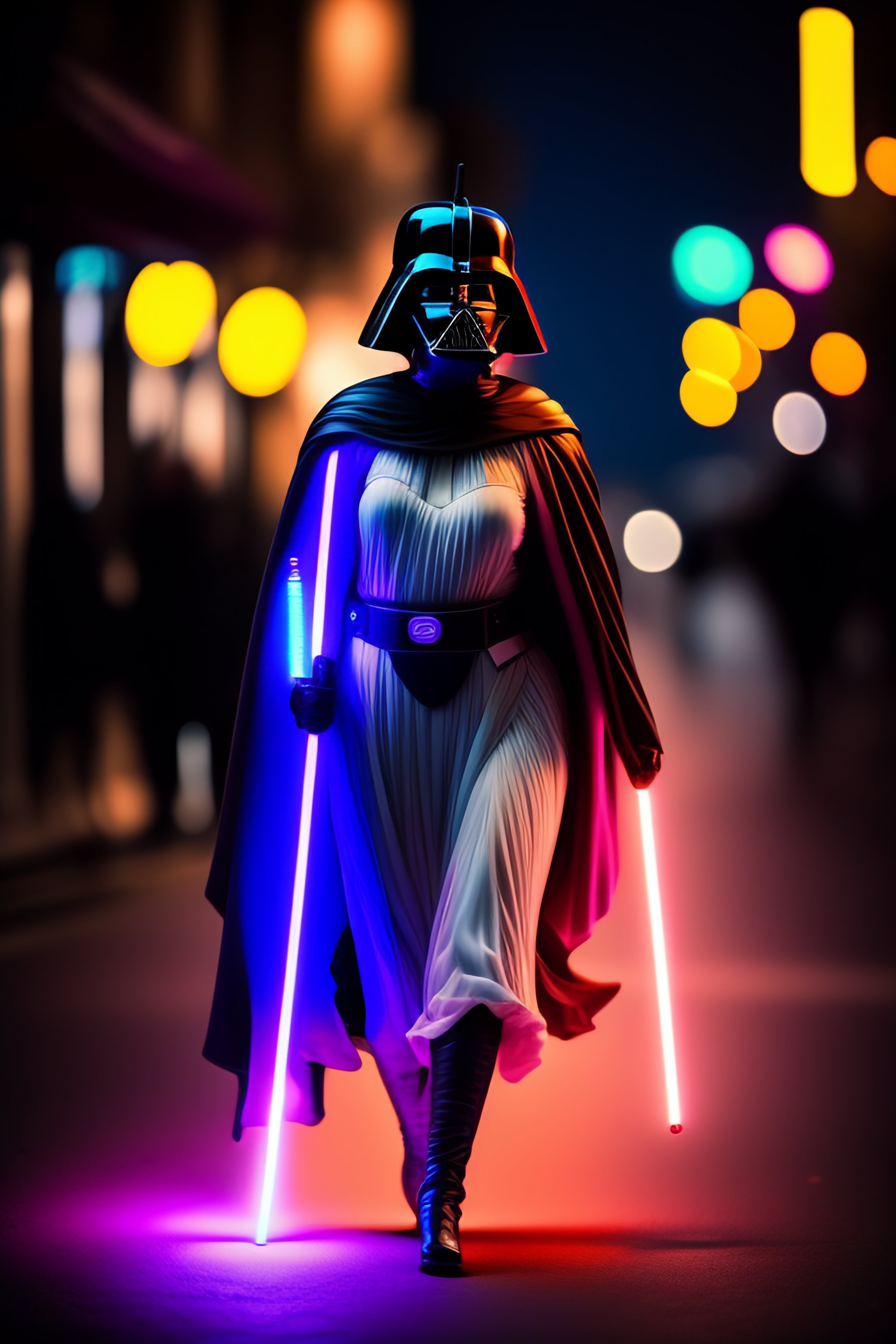 Lexica - Lady Darth Vader dancing in street, hd, details, neon light ...