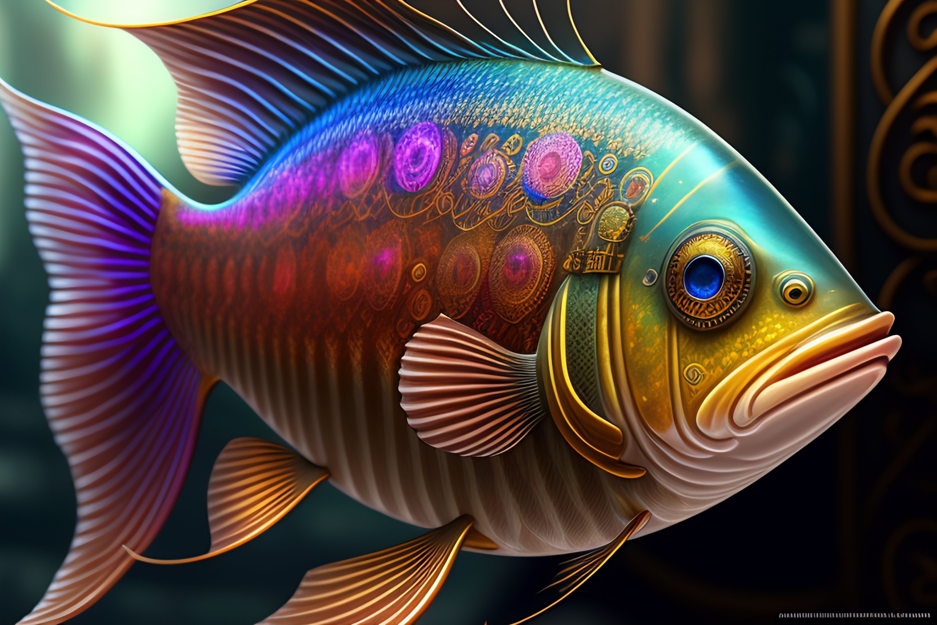 Lexica - Ultra detailed steampunk fishes, multicolor, beautiful marble ...