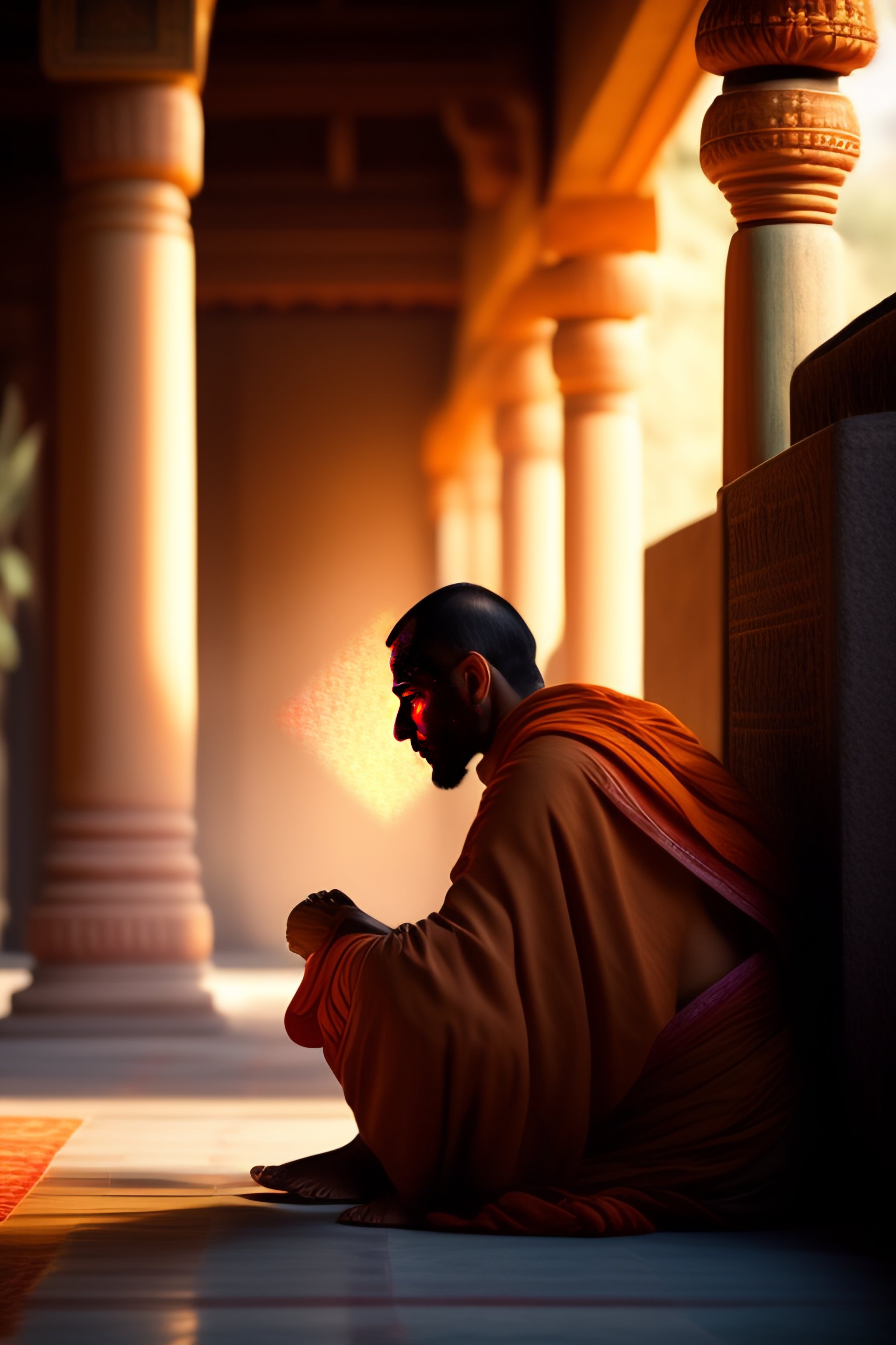 Lexica - The monk is sitting in an empty temple, and the endless nature ...