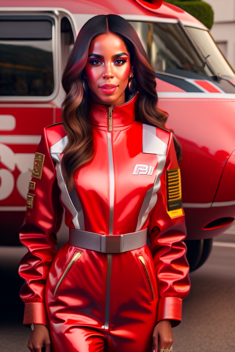 Lexica - Anitta, Full body view, wearing red pilot suit, photo realism,