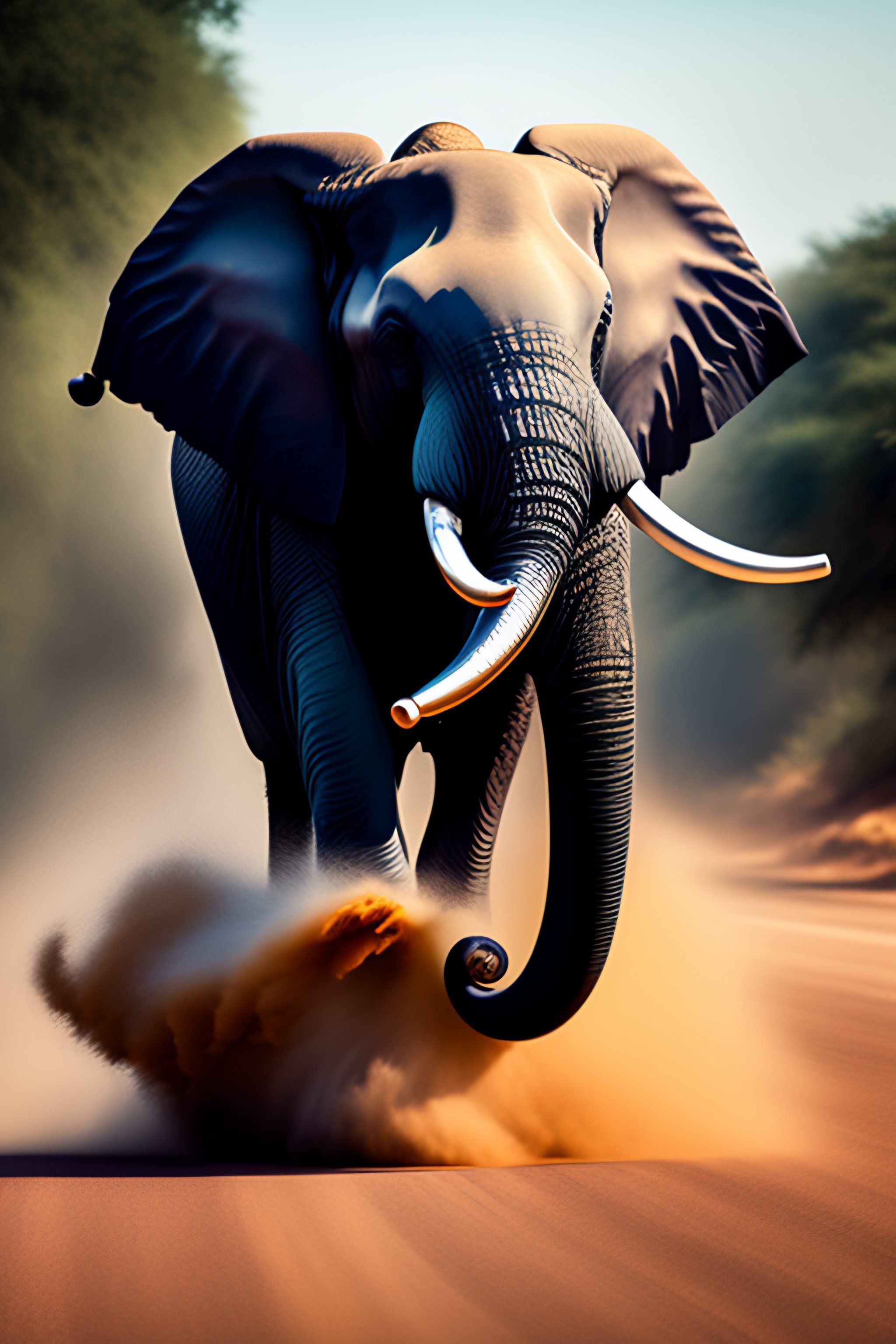 Lexica - Crazy elephant, on one wheel, motorcycle, dead