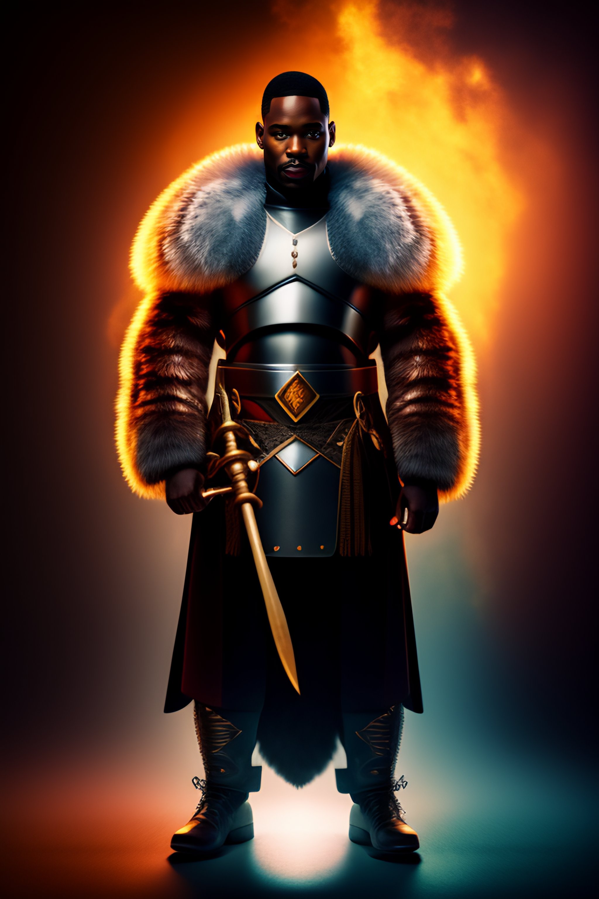Lexica - Dressed in light armour with fur a handsome african american ...