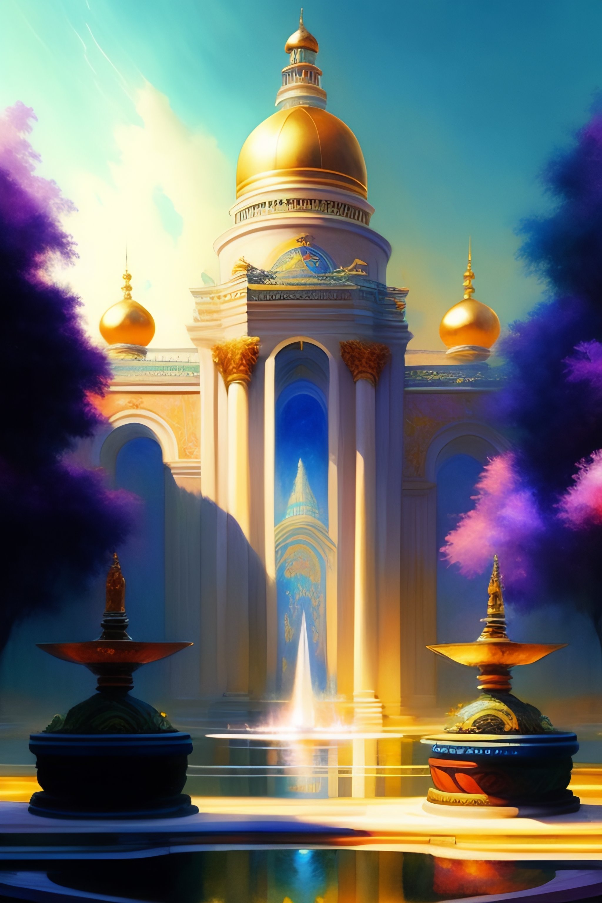 Lexica - A neoclassical tower with dome on a fantasy city next to a ...