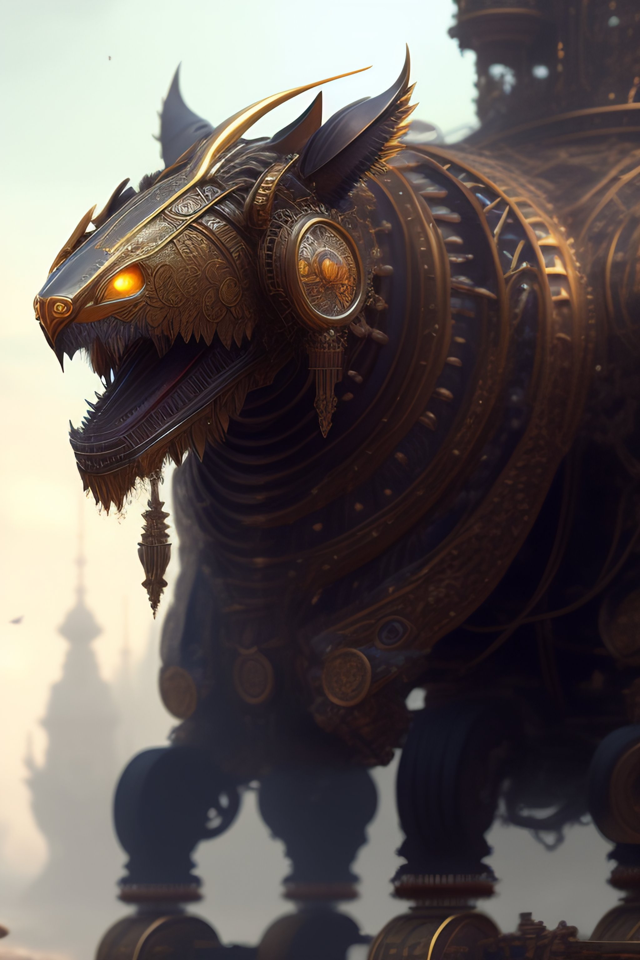 Lexica - Epic beast of steampunk, intricate mechanical details, Greg ...