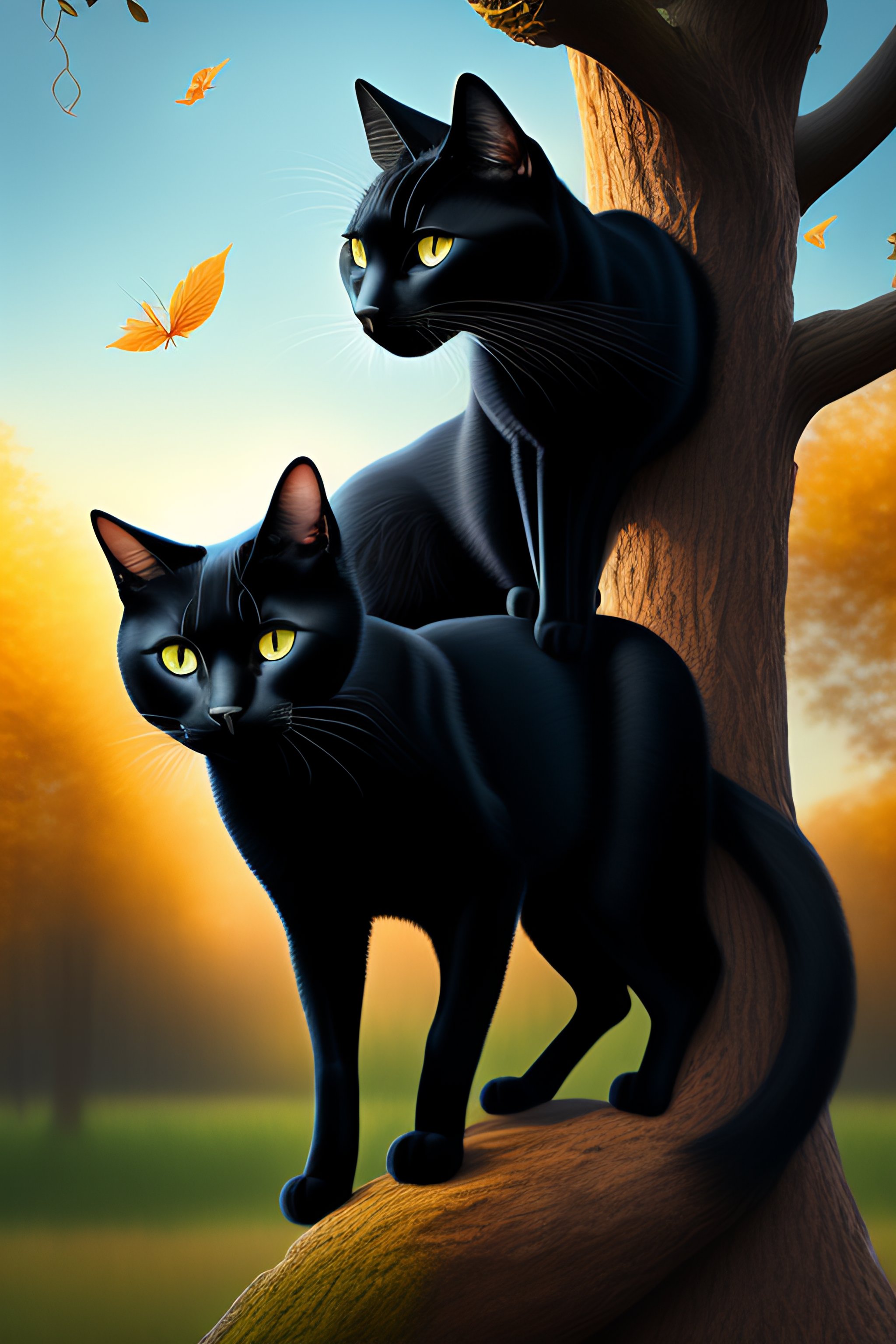 Lexica - Humanized black cat on a tree