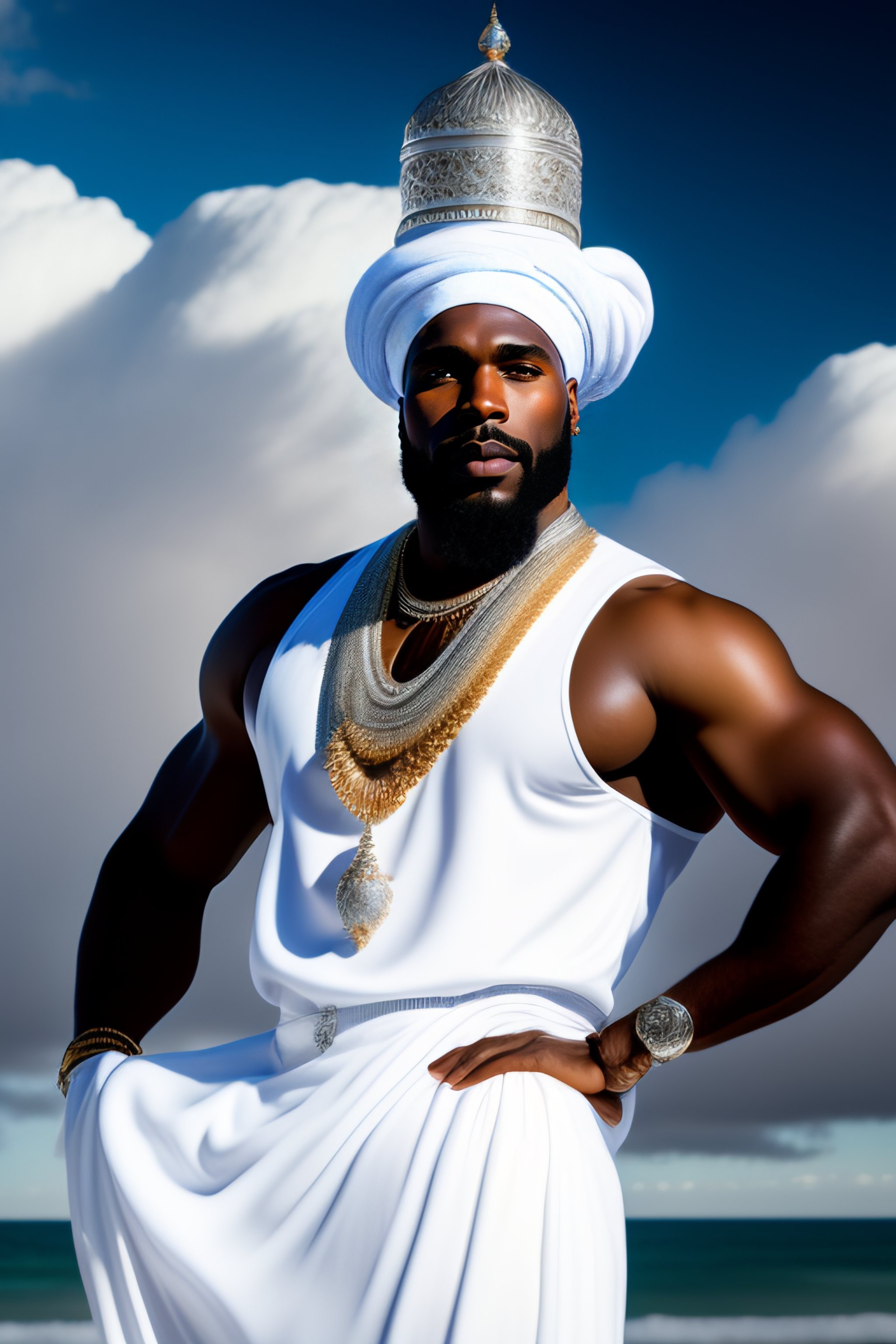 Lexica - Beautiful black man with white beard wearing white turban on ...
