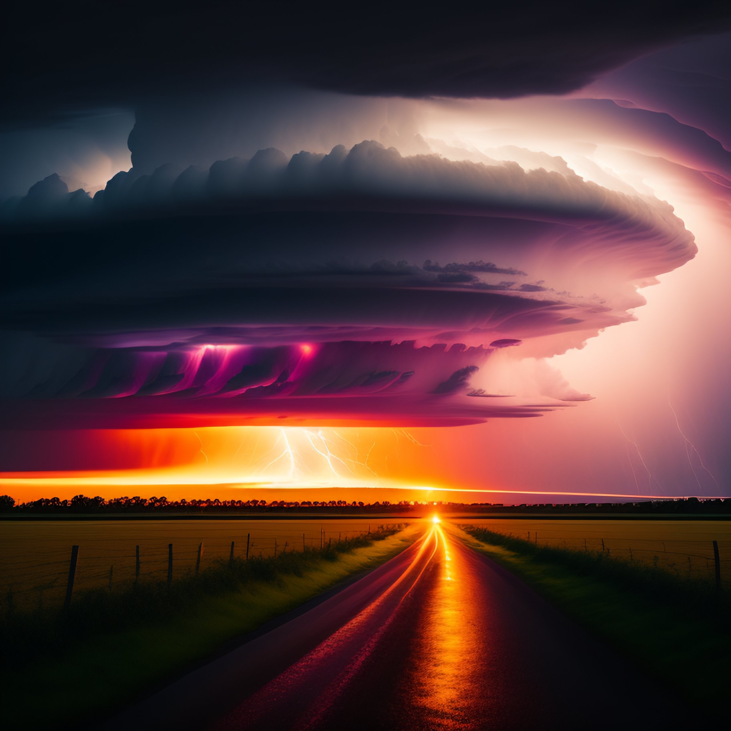 Lexica - An impressive lightning and fire sky painting at the end of ...