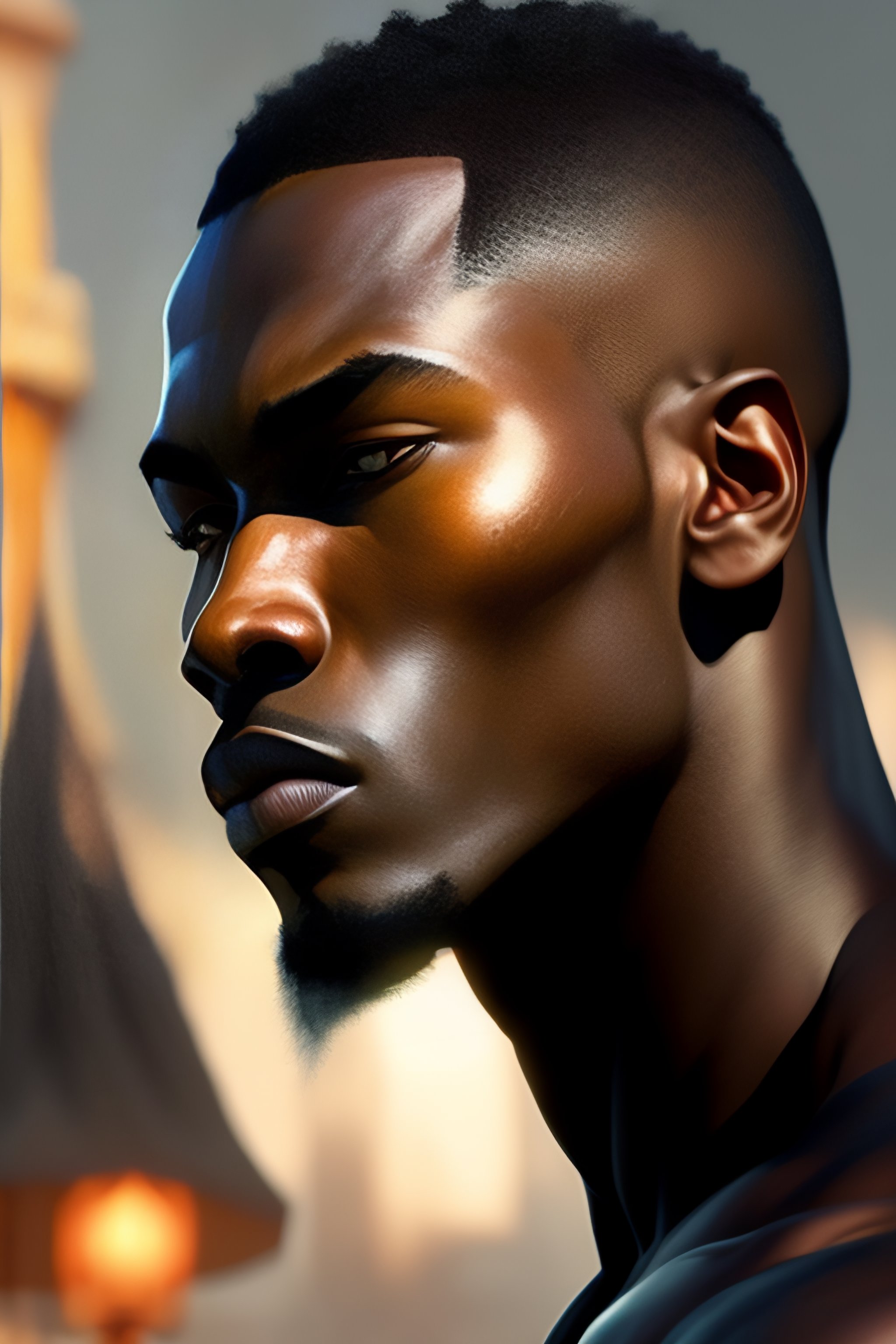 Lexica - A towering and muscular man with dark skin and a shaved head ...