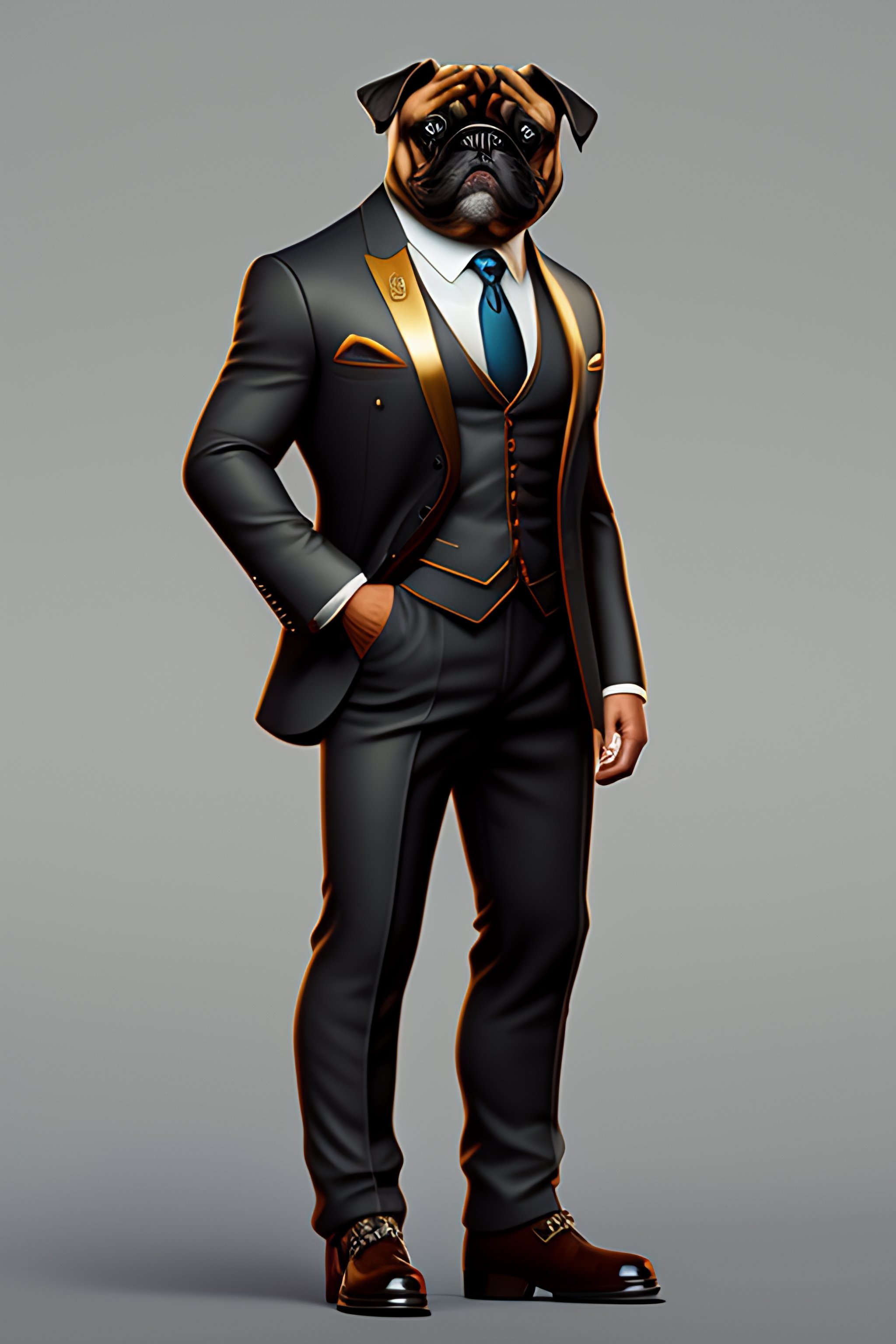 Lexica - Anthro furry humanoid pug, three piece suit without tie ...