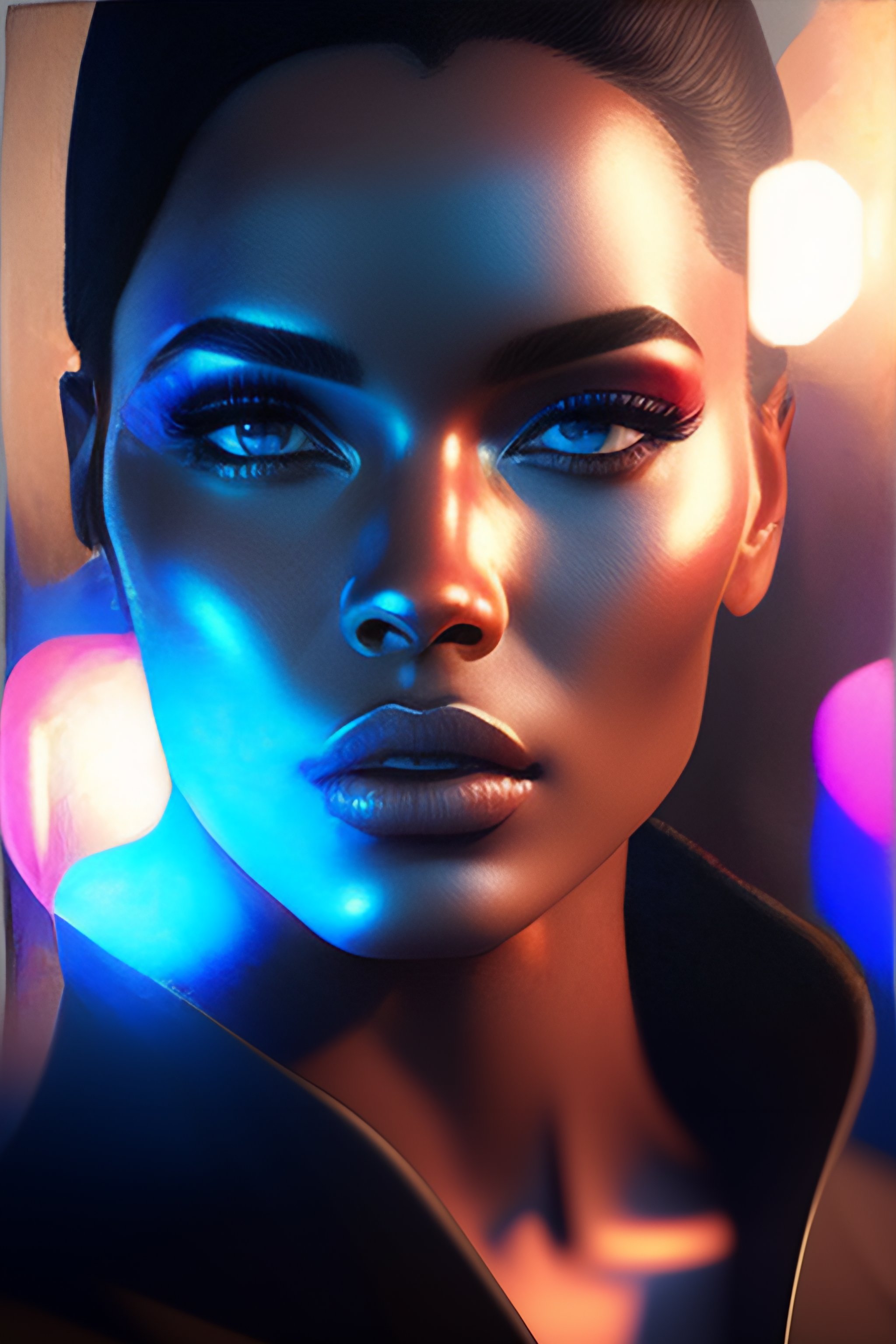 Lexica - 3D render, artstation, game , black and blue, holographic, Screen