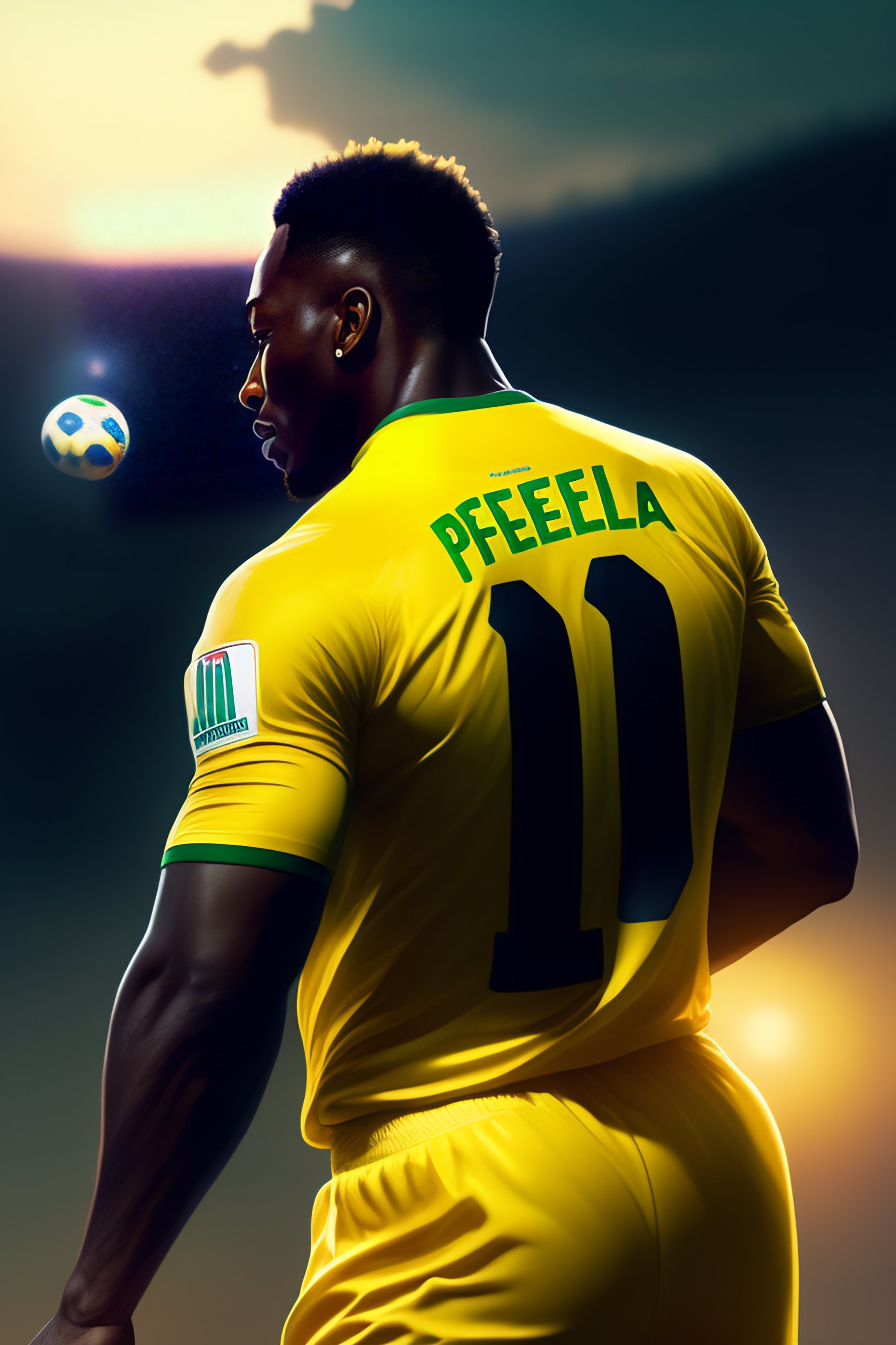 Lexica - Back of Footballer Pele wearing yellow brazil team jersey ...