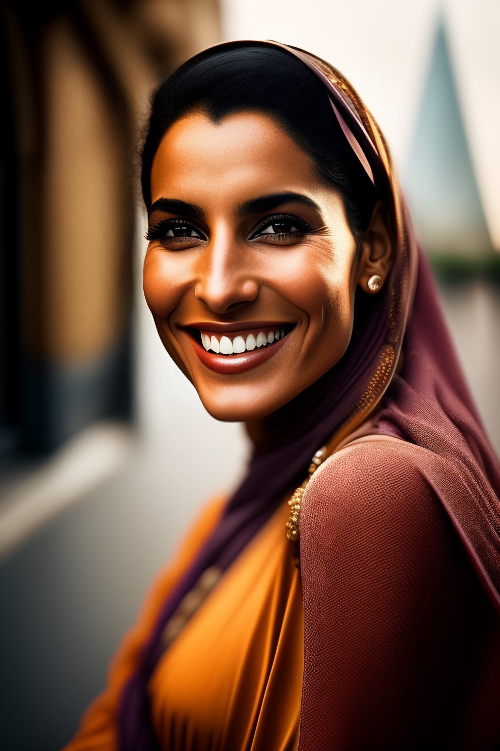 Lexica - Outdoor photography of a happy, saudi-arabian beautiful woman ...
